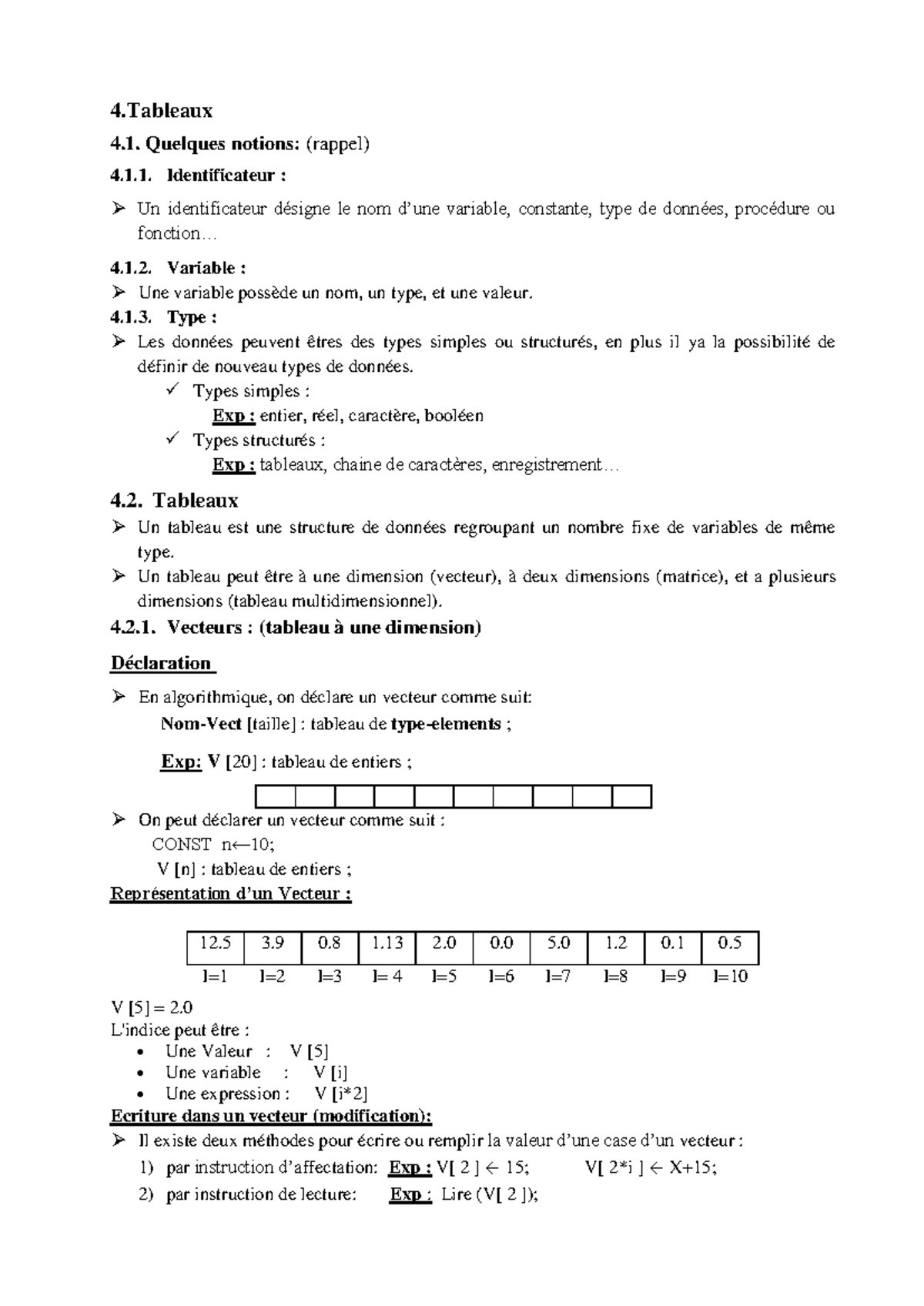 Cours ASD1 2022-2023-tableaux - 4 4. Quelques notions: (rappel) 4.1. Identificateur : Un - Studocu
