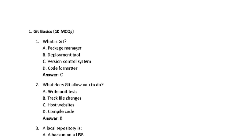 GIT MCQs Study Guide (Course Code: GIT101) - Studocu