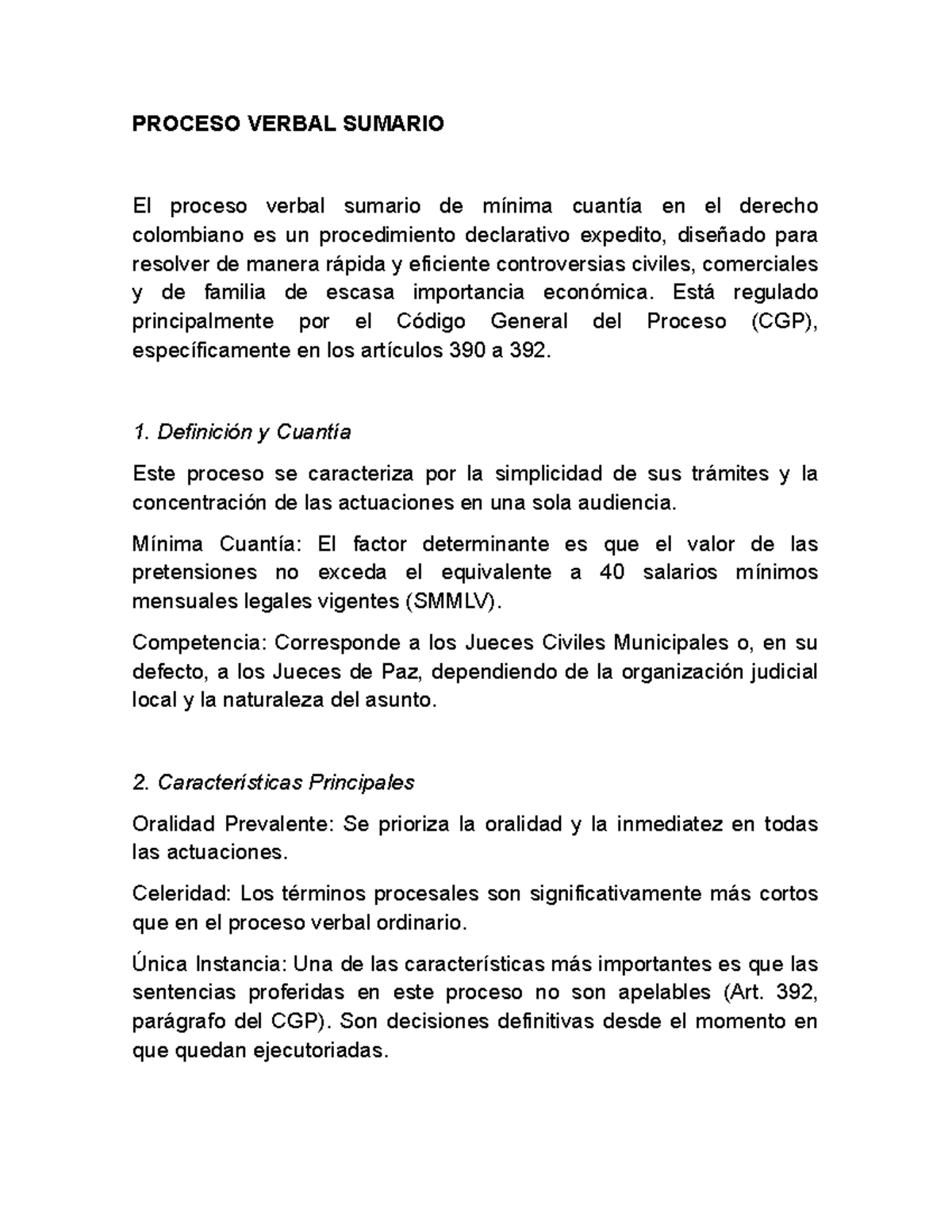 Proceso Verbal Sumario: Aspectos Clave y Etapas (CGP Art. 390-392 ...
