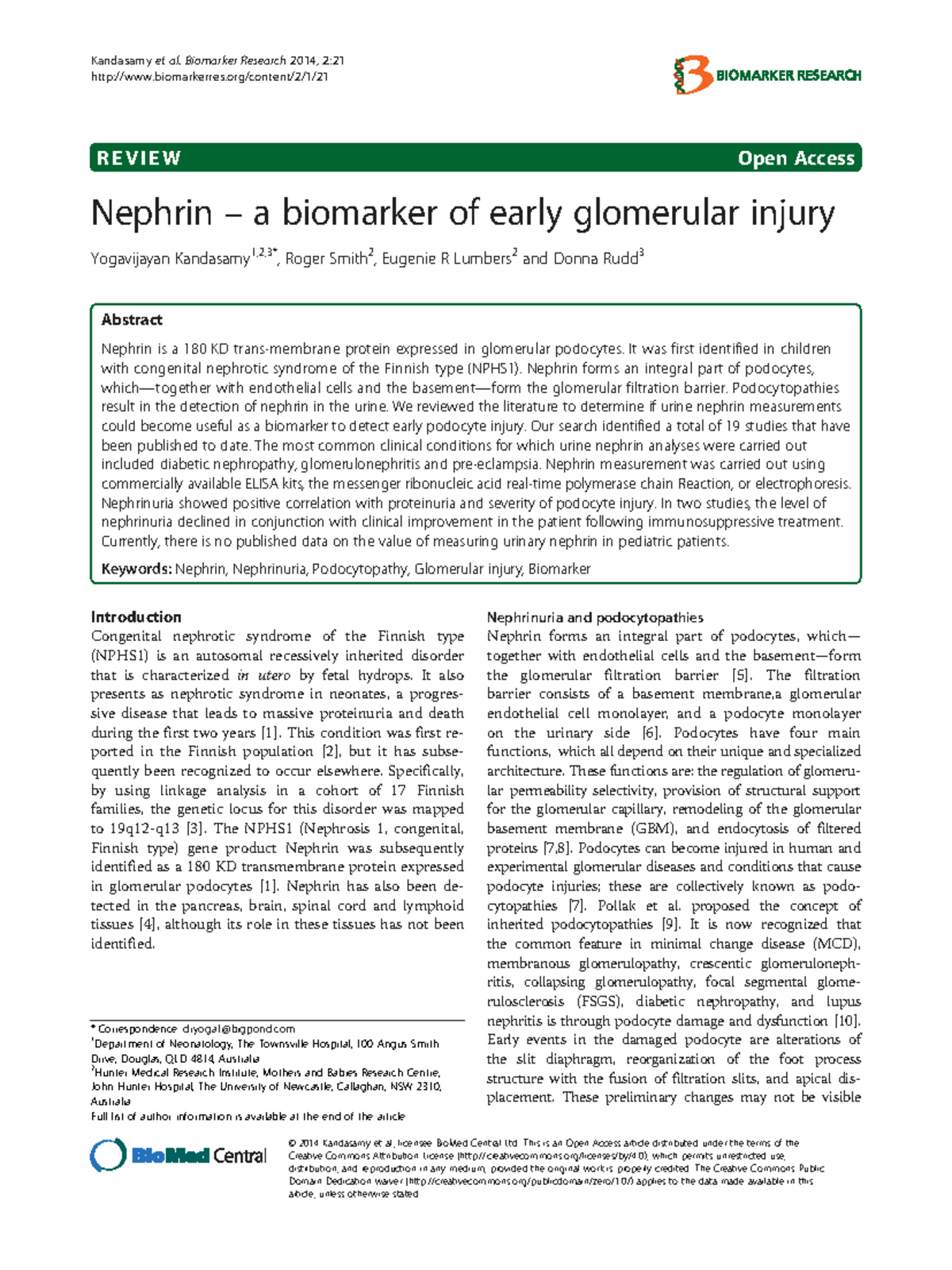 Nephrin as a Biomarker for Early Glomerular Injury - KAND 2014 Review ...