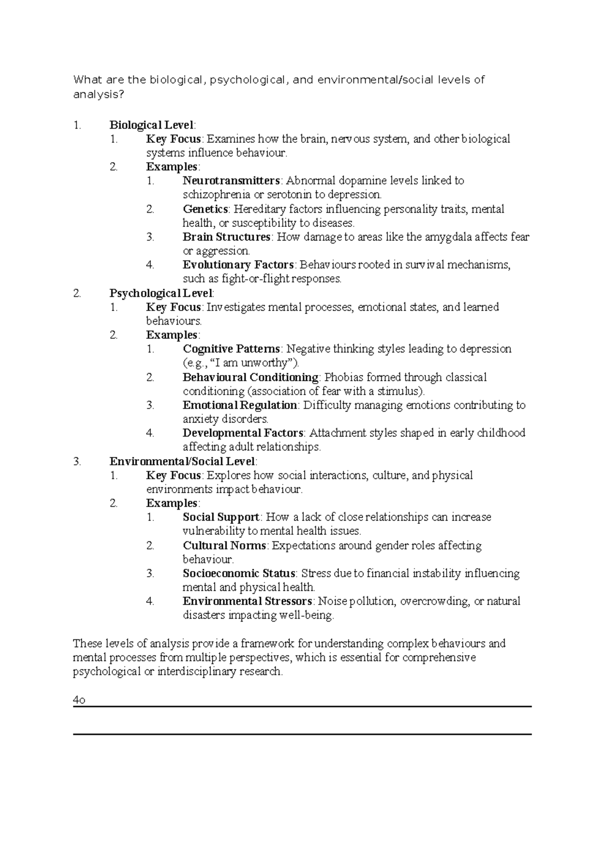Levels of Analysis in Psychology: Biological, Psychological, & Social ...