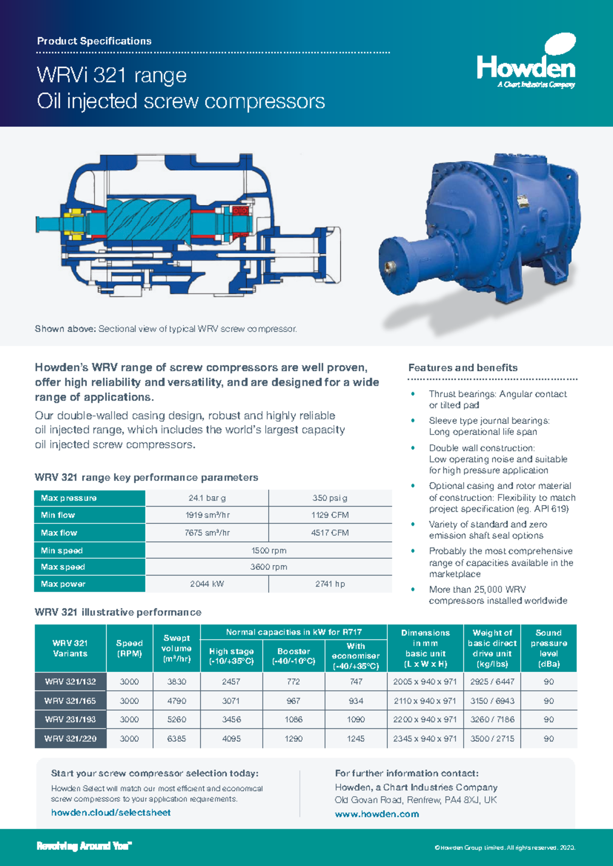 Howden WRV 321 Oil Injected Screw Compressor Specifications - Studocu
