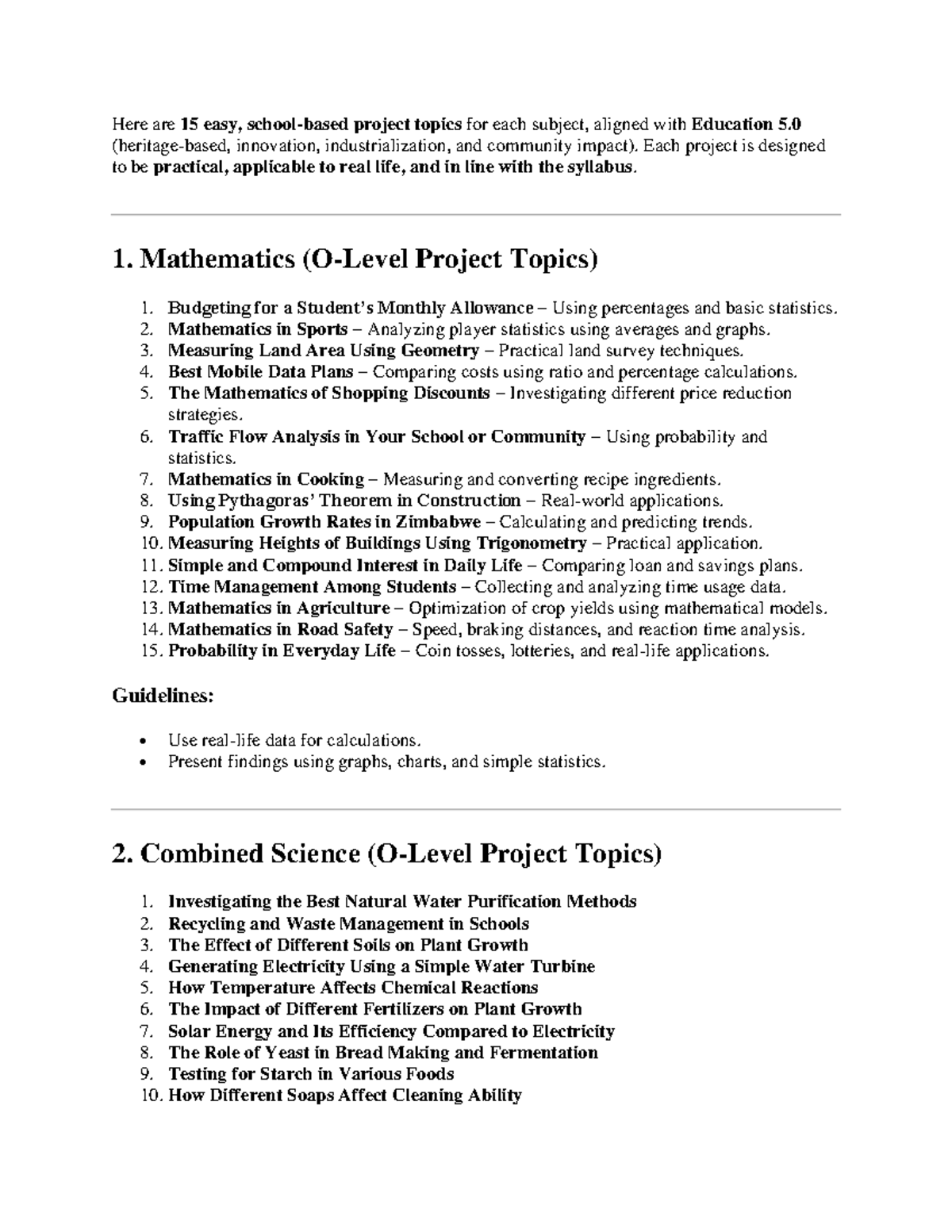 School-Based Project Topics & Tips for O-Level Students - Studocu