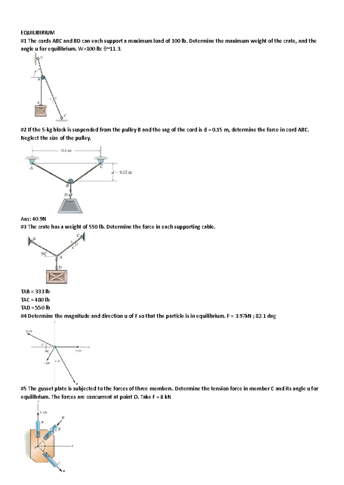 EQUILIBRIUM: Statics Preliminary Questions and Solutions - Studocu