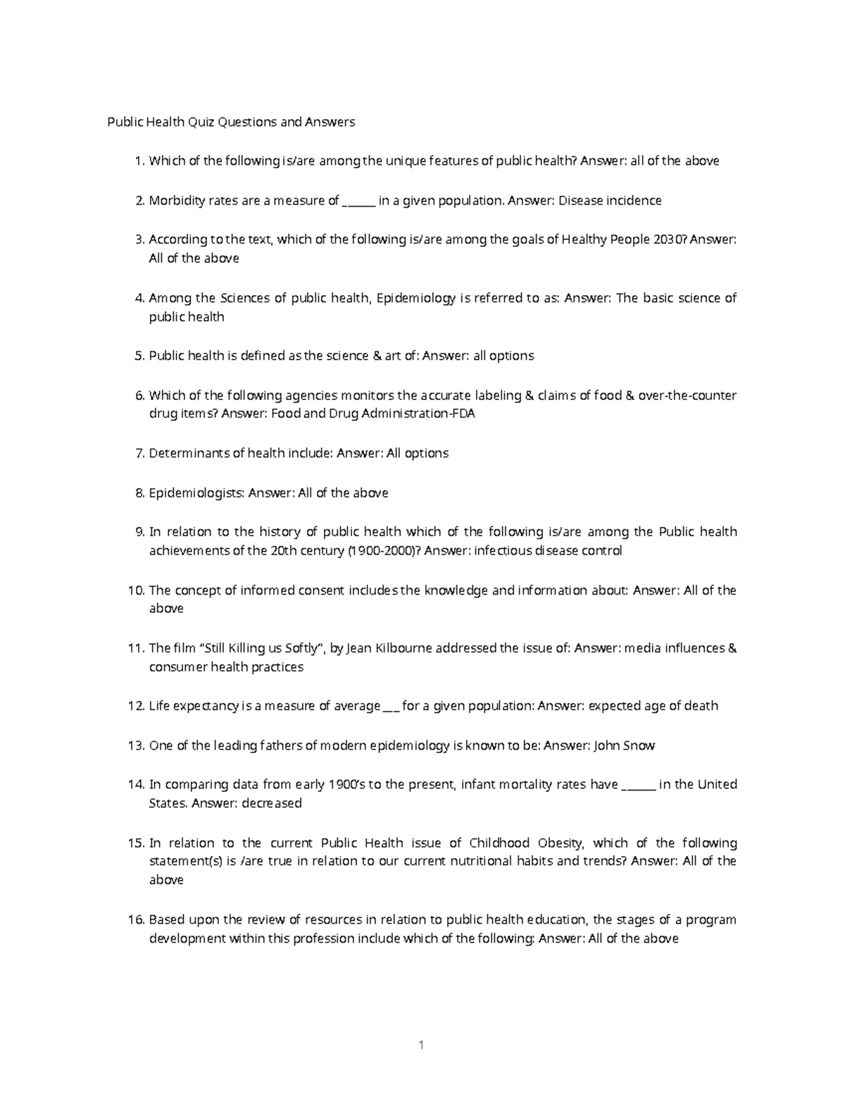 Public Health Quiz (PH101): Questions & Answers Overview - Studocu