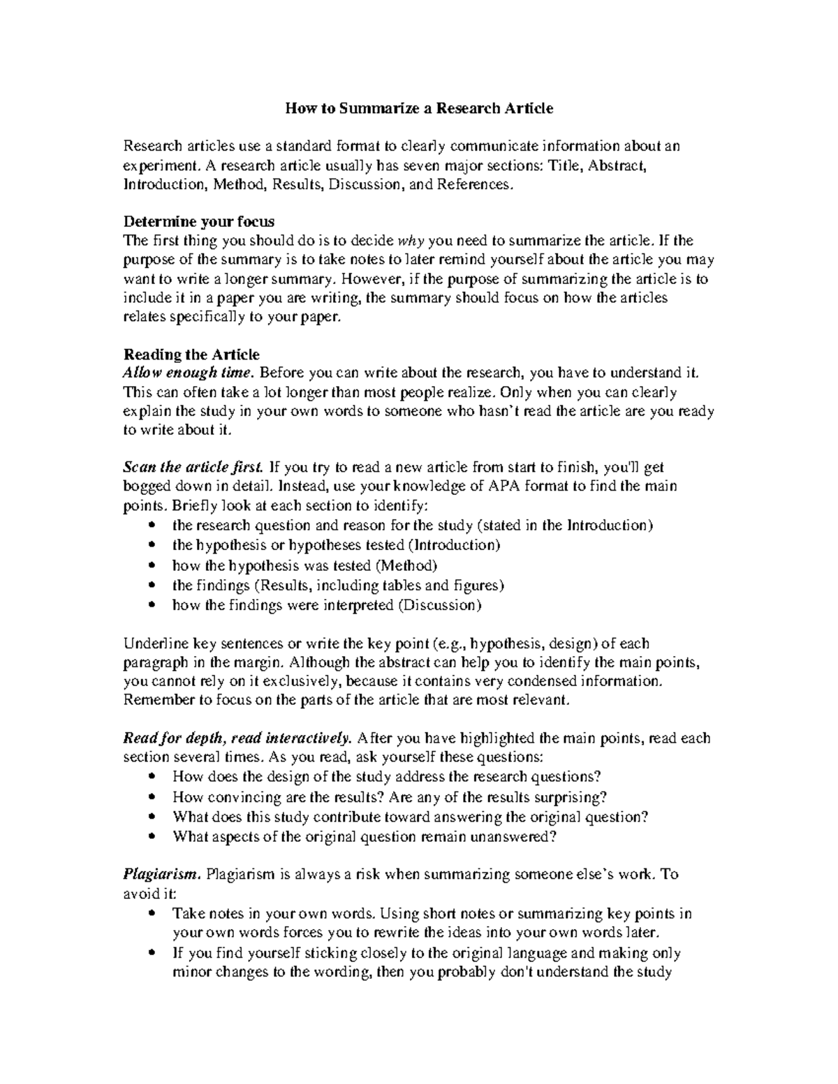 How to Summarize a Research Article - How to Summarize a Research ...