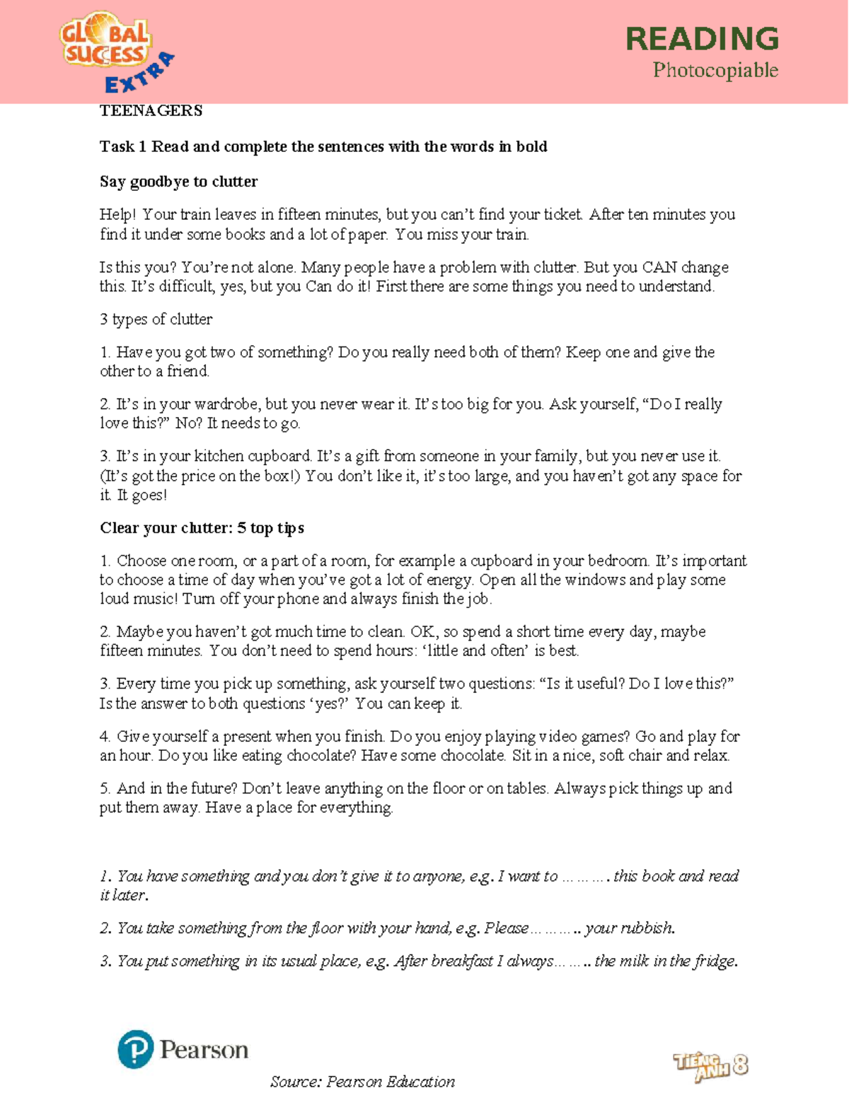 Unit 3 Extra - Reading on Clutter and Bullying Issues - Studocu