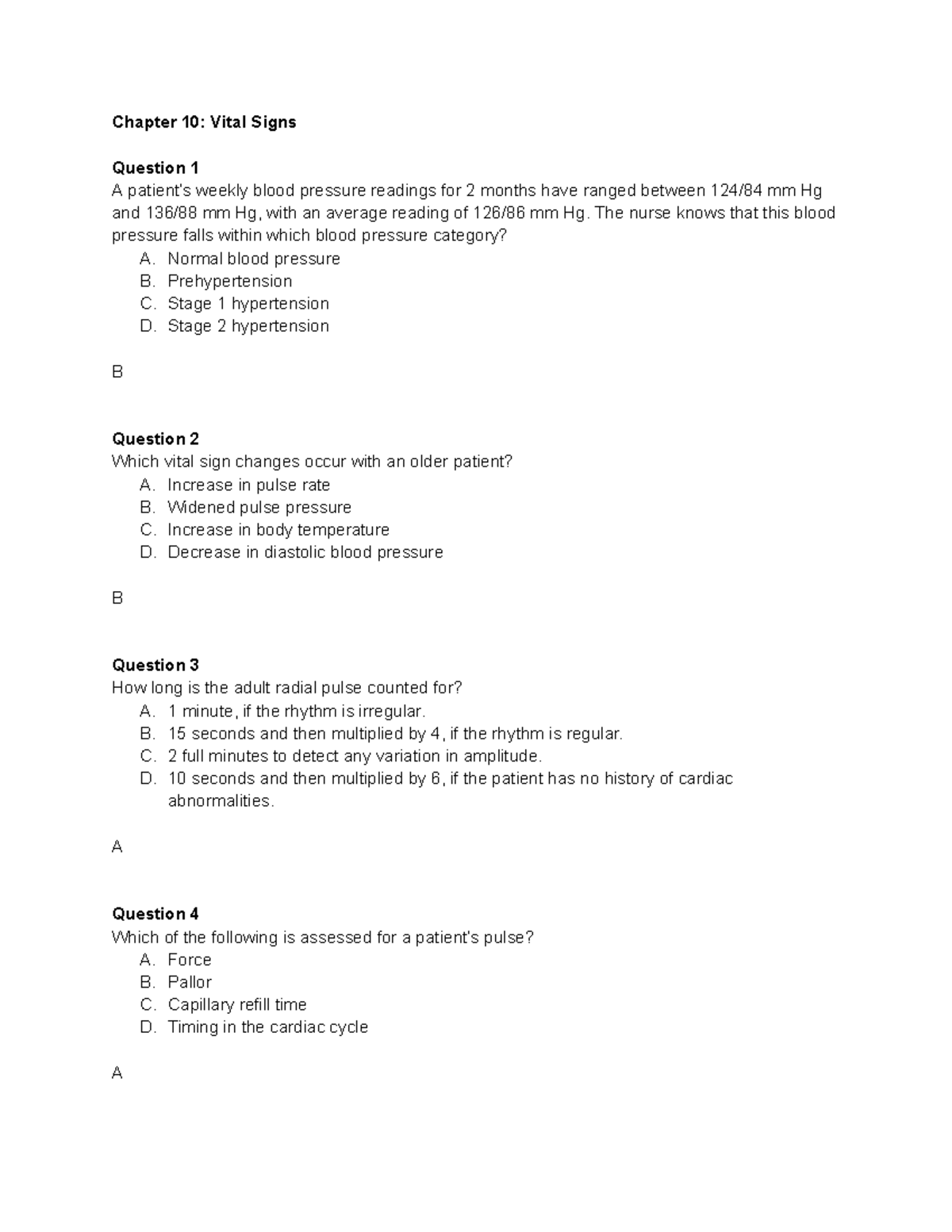 Vital Signs Practice Questions for Nursing (NUR 101) - Studocu