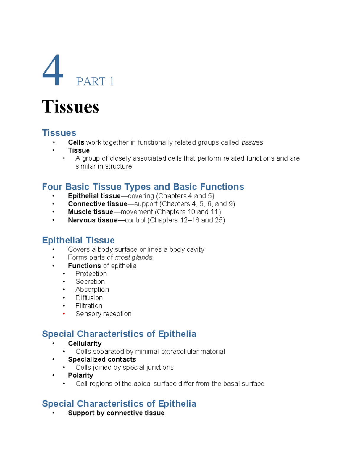 Ch 04 01 Lecture: Overview of Tissue Types and Functions - Studocu