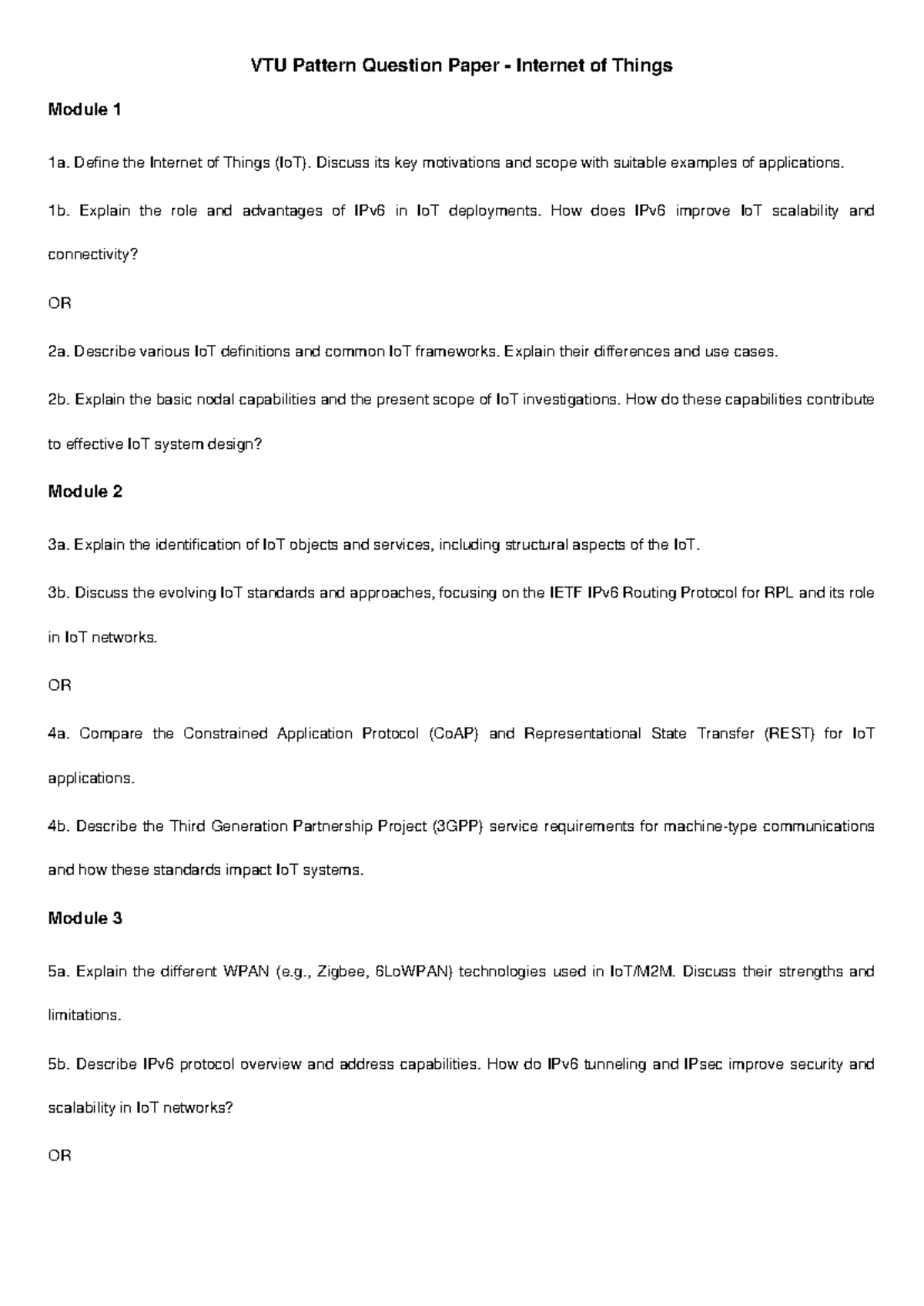 VTU IoT Question Paper: Key Concepts and Frameworks Overview - Studocu