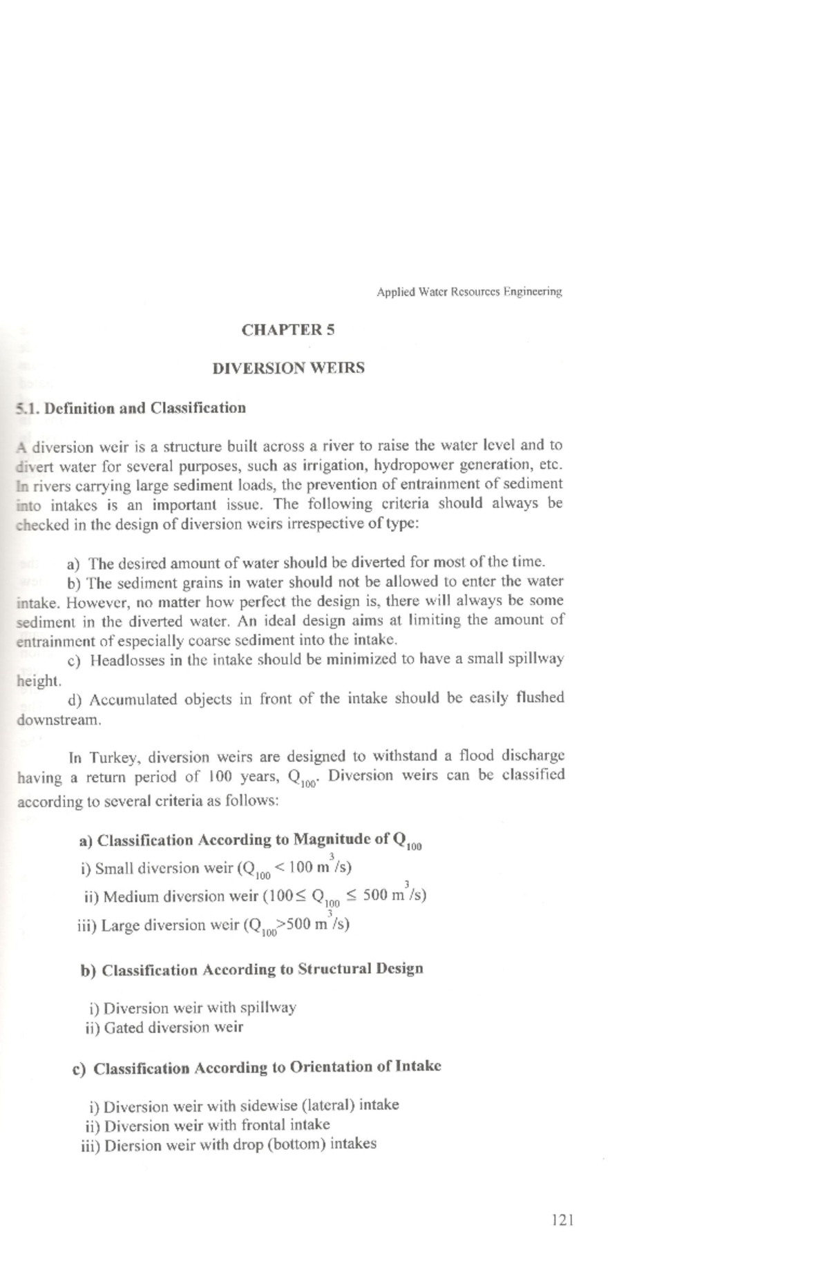 Applied Water Resources Engineering: Chapter 5 - Diversion Weirs - Studocu