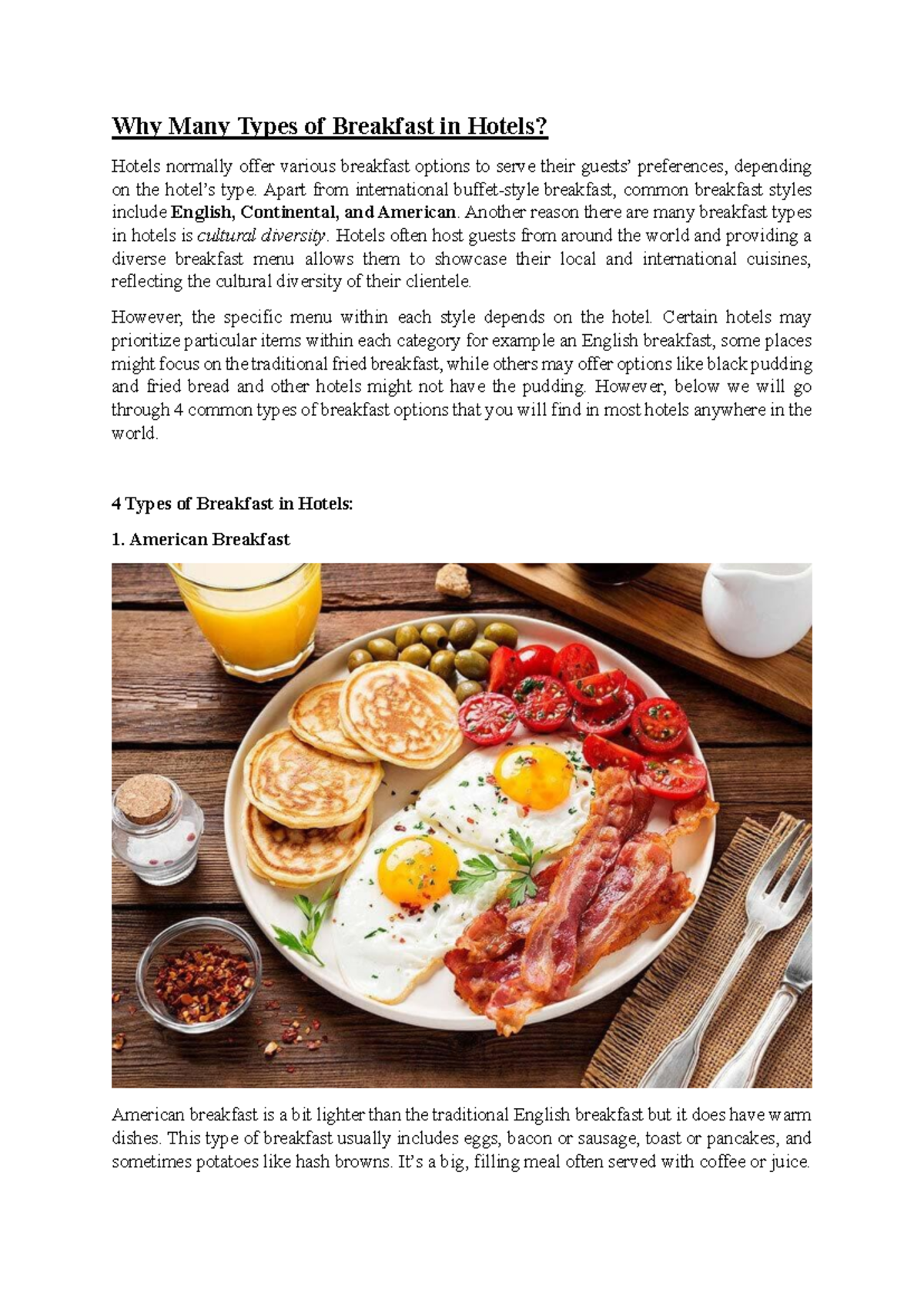 Types of Breakfast Offered in Hotels: A Comprehensive Overview 3 - Studocu