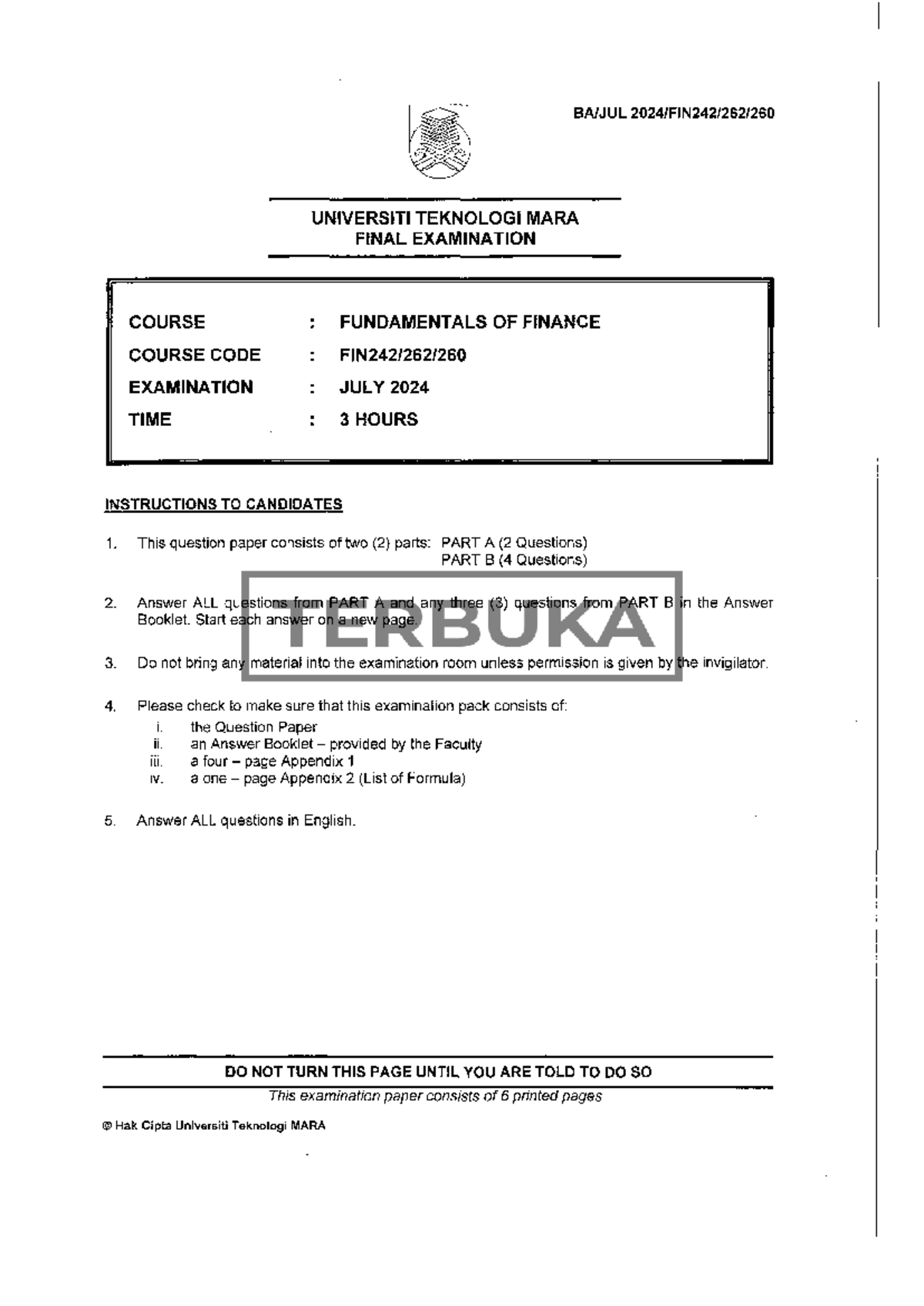 FIN242 JULY 2024 - Final Examination Paper and Guidelines - Studocu