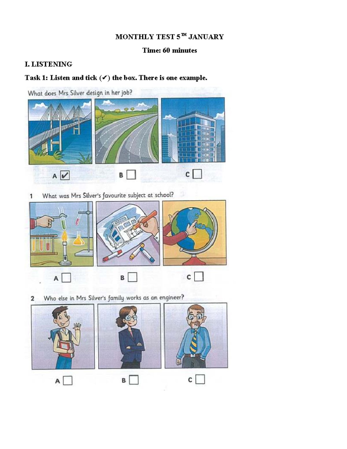 Monthly Test - 5th January: Listening, Reading & Speaking Tasks - Studocu