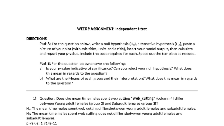 Week 9 Assignment Hypothesis Testing Lab Report Studocu