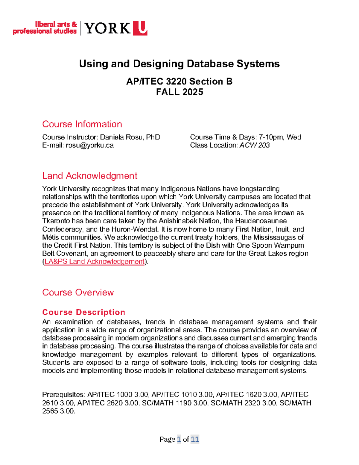 ITEC 3220 B - Database Systems Design & Management Course Outline FALL ...