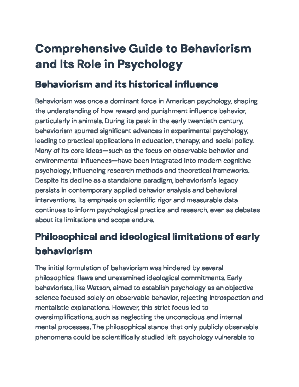 Comprehensive Overview of Behaviorism in Psychology 101 - Studocu