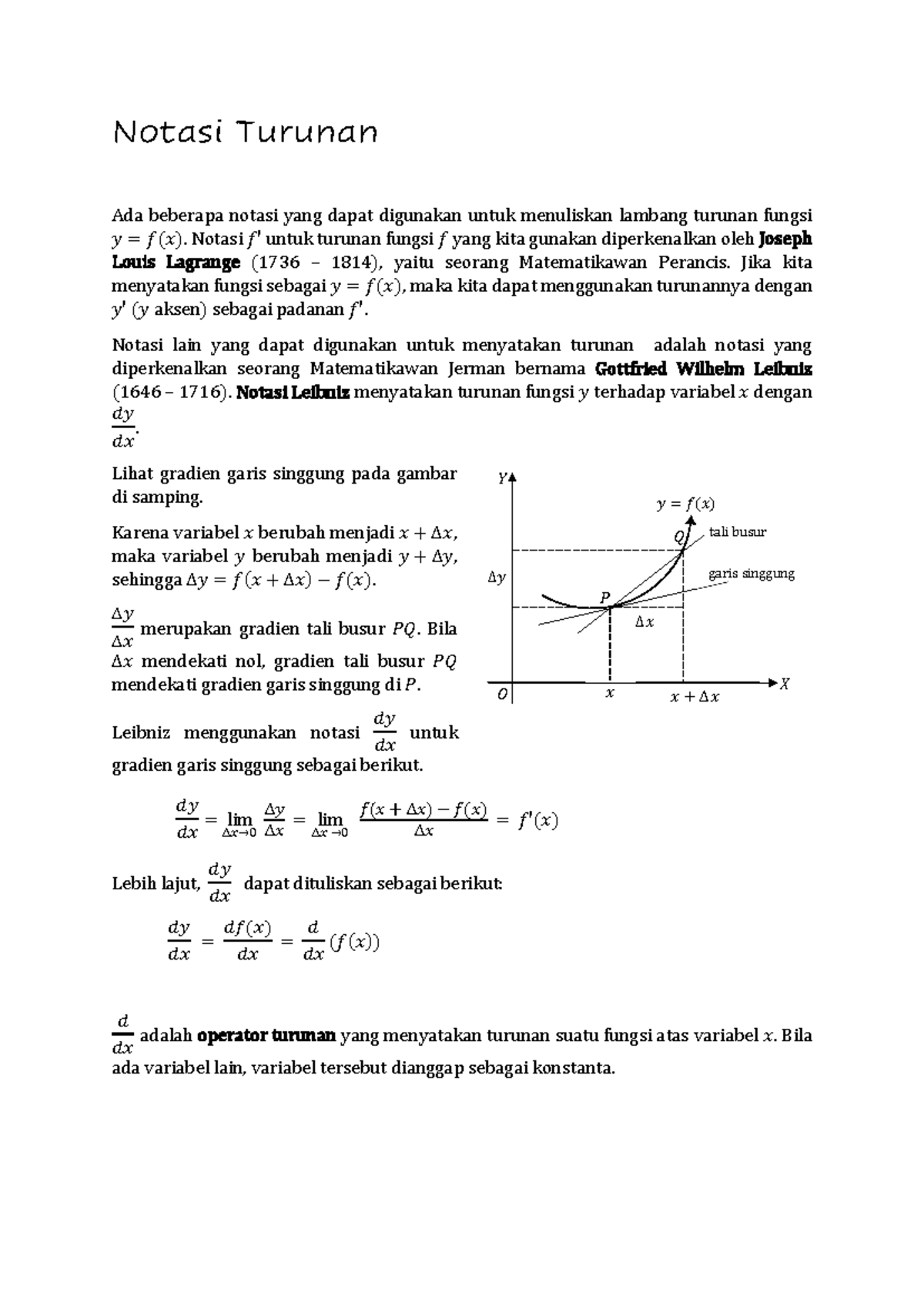 Notasi Turunan untuk Fungsi dalam Matematika - 2 Notasi Turunan - Studocu