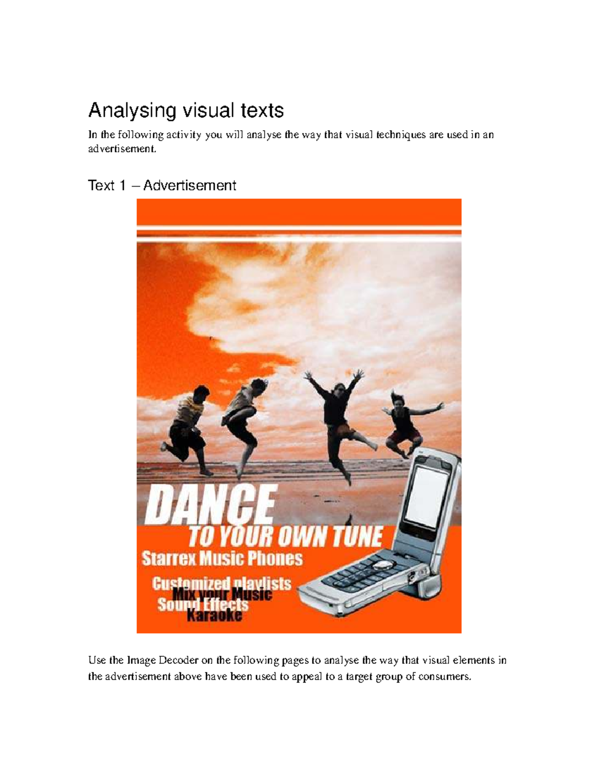 174424 Analyzing Visual Techniques in Advertisements - Studocu