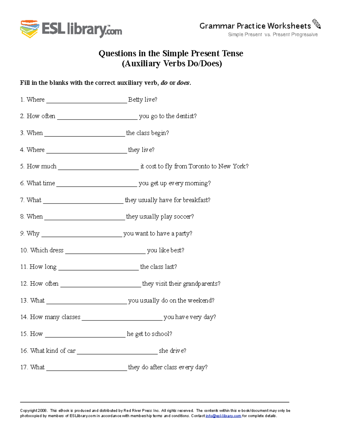 3 Present-Progressive - Questions in the Simple Present Tense ...