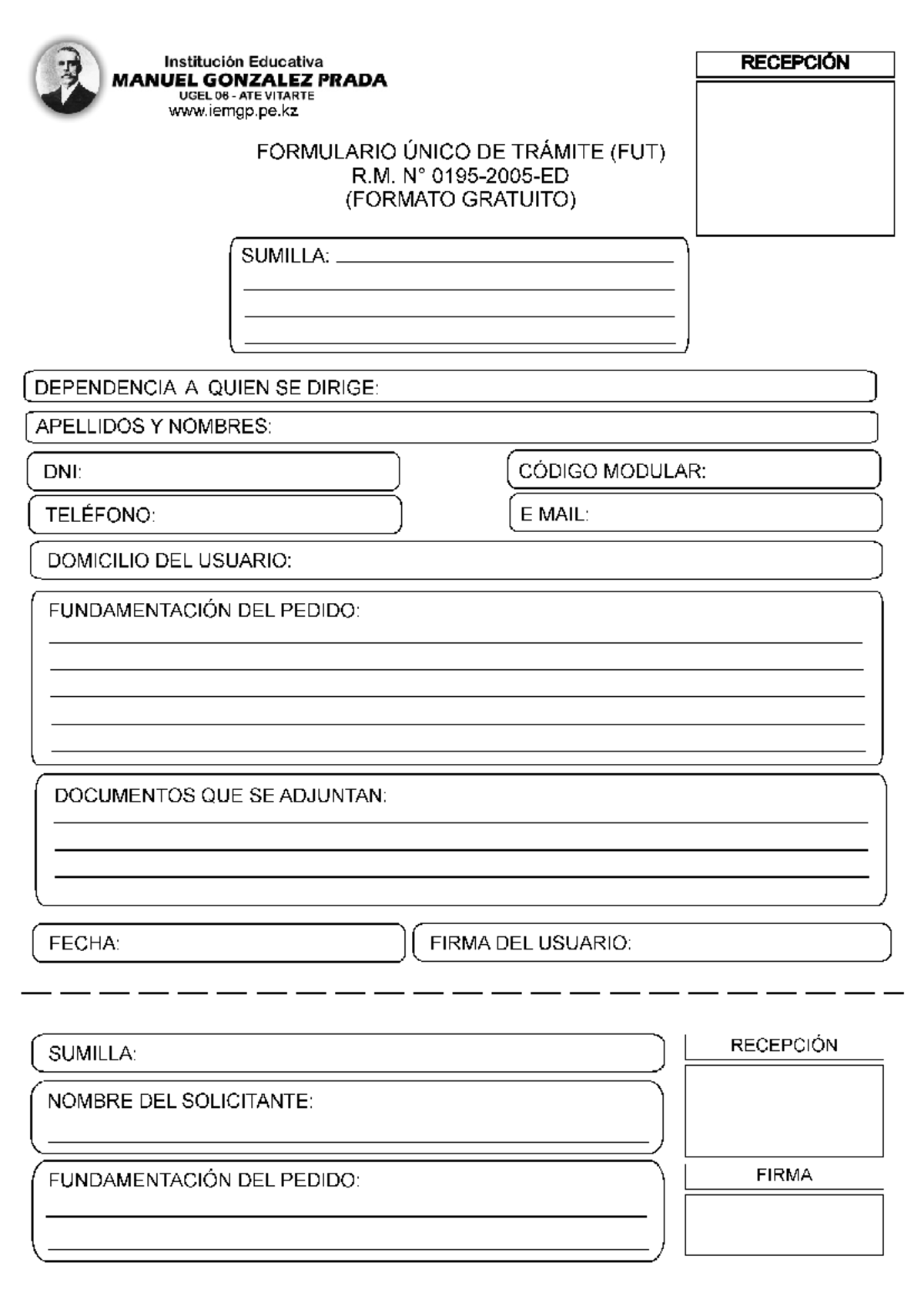 FUT Formulario Único de Trámite - IEMGP UGEL 06 - Studocu