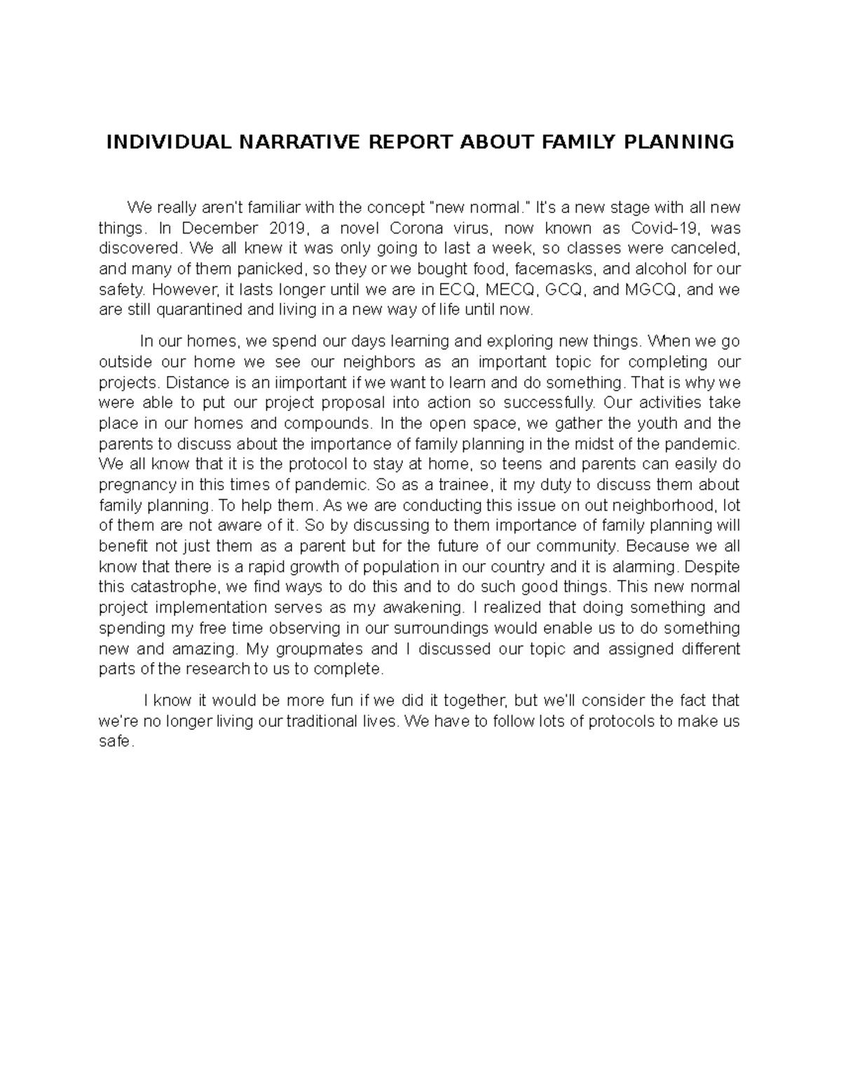 Narrative Report NSTP2 - National Service Training Program 1 - PangSU ...