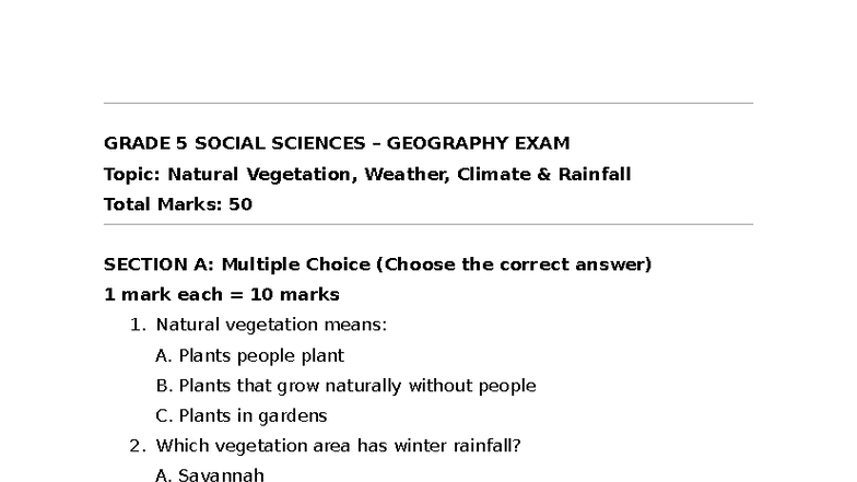 GEO4-B Grade 5 Social Sciences Geography Exam Notes - Studocu