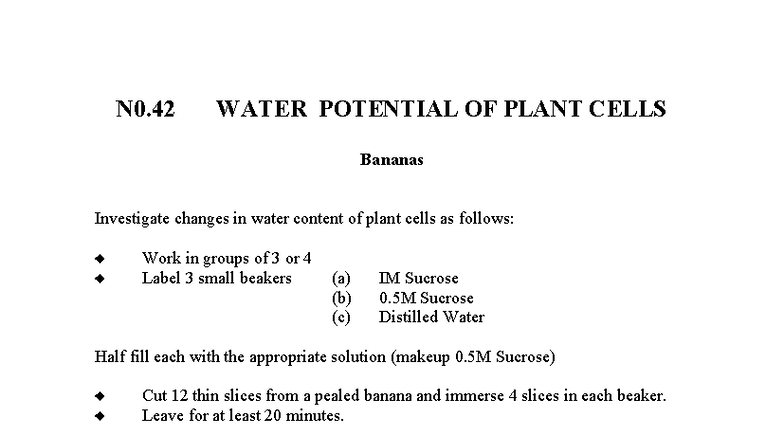 DOC11038: Osmosis Experiment on Water Potential in Banana Cells - Studocu