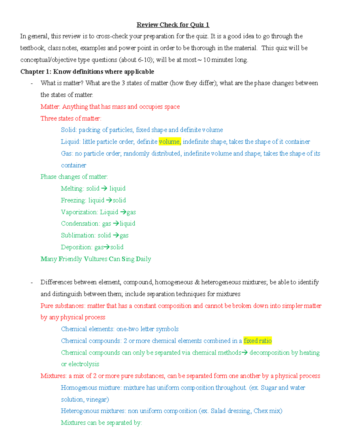 Quiz 1 Review for Chemistry: Key Concepts & Properties - Studocu