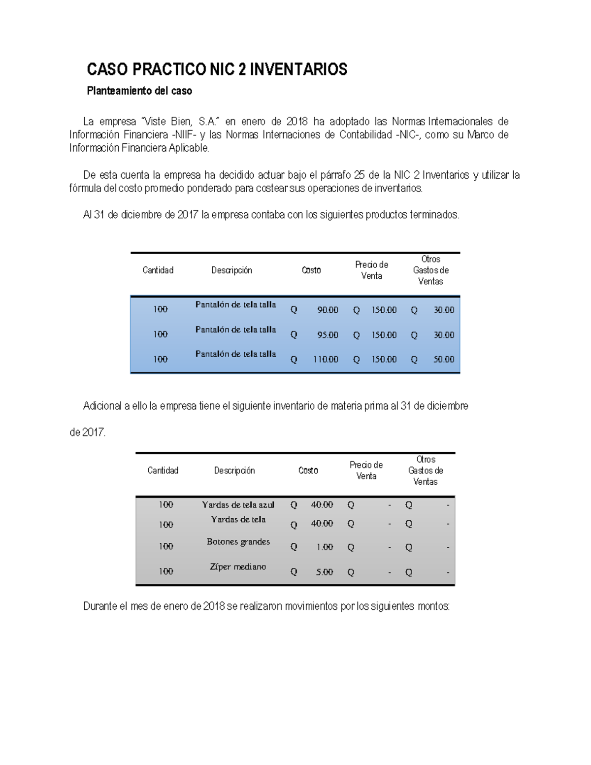 NIC 2 - Caso Práctico sobre Inventarios en Viste Bien, S.A. - Studocu