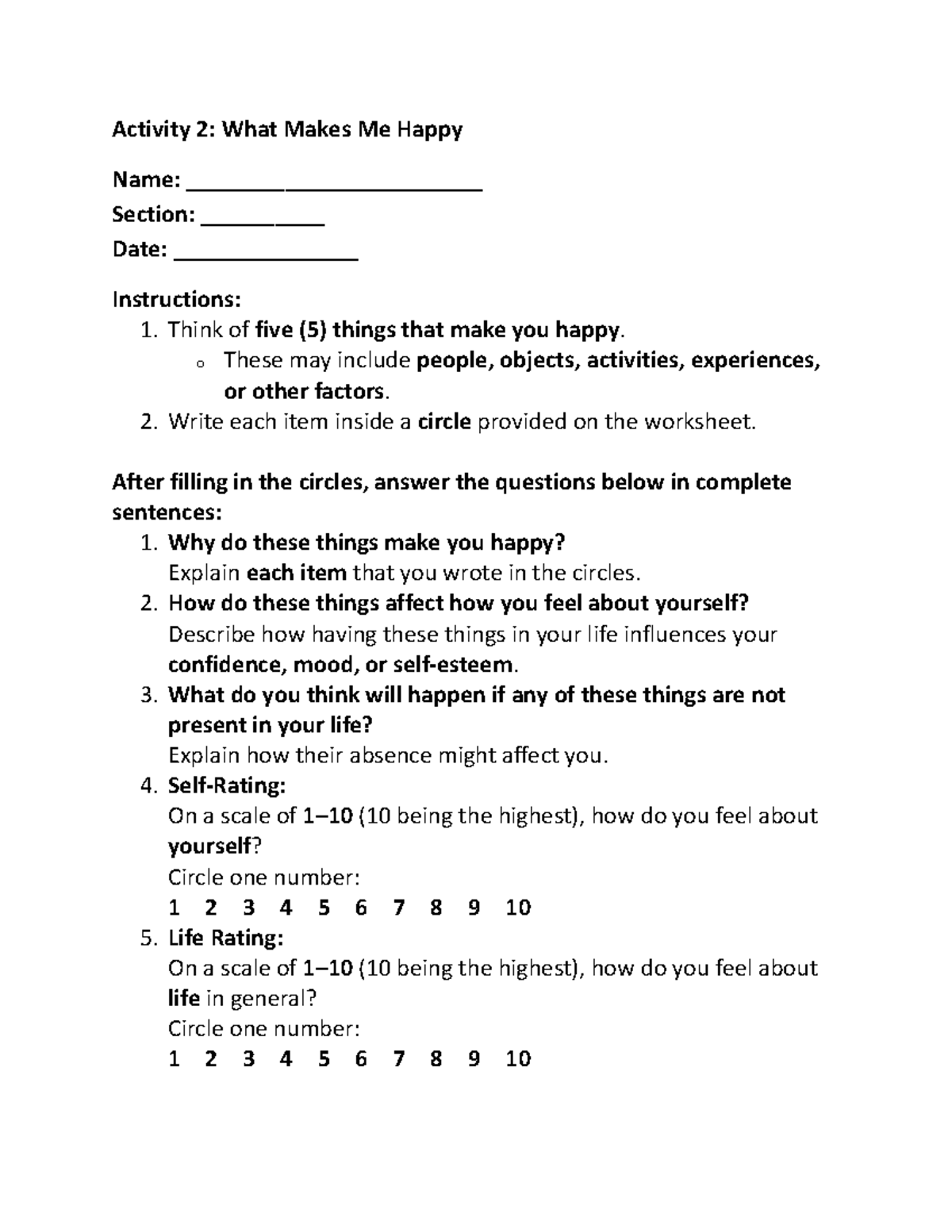 UTS - Activity 2: Reflecting on What Makes Me Happy - Studocu