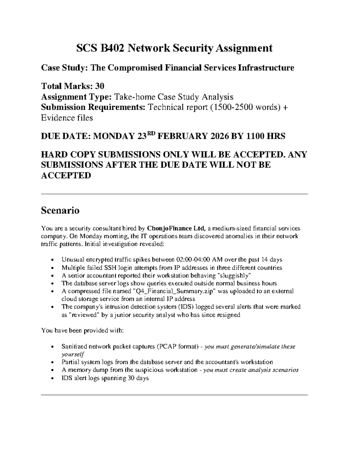 SCS B402 Network Security Case Study: Analyzing Financial Service ...