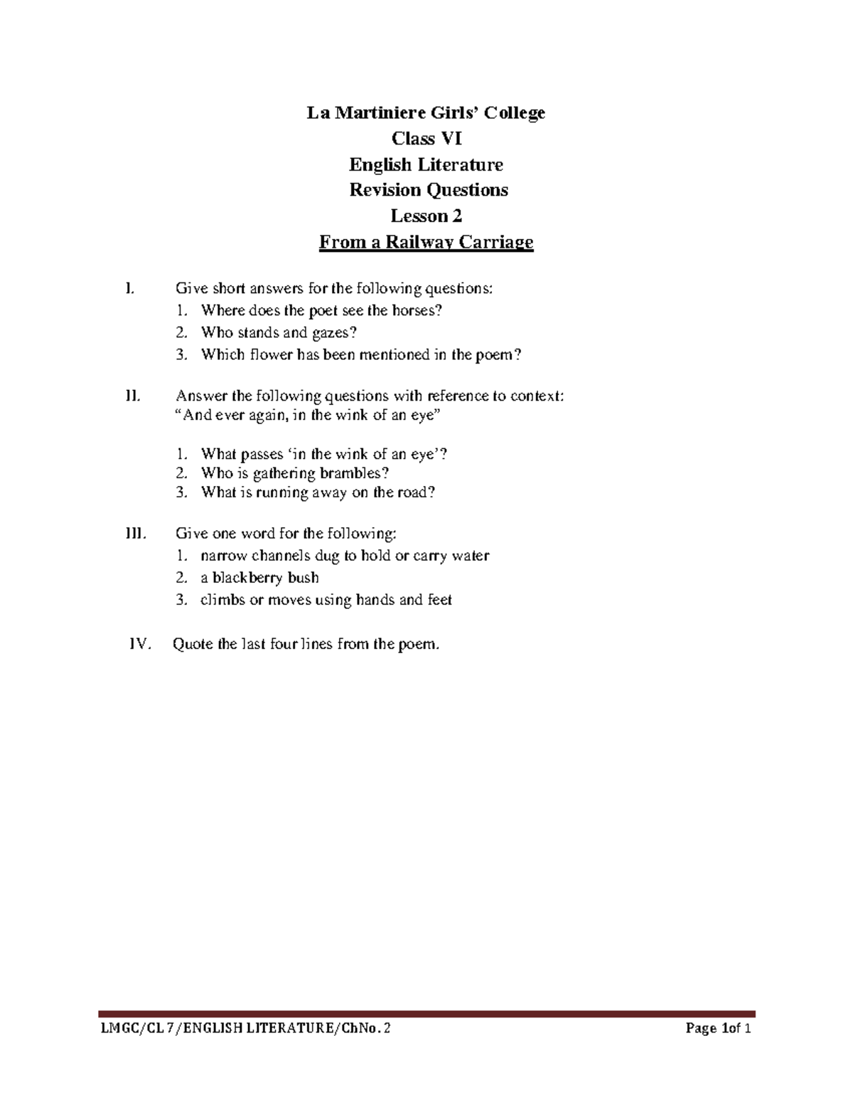 Ch 2: From a Railway Carriage - Revision Questions for CL 7 Literature ...