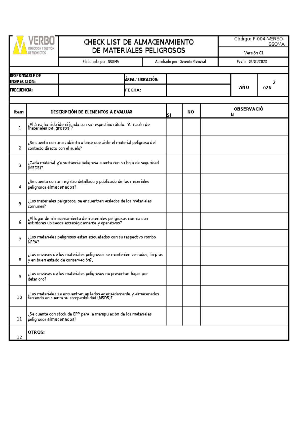 CHECK LIST DE ALMACENAMIENTO DE MATERIALES PELIGROSOS - F-004 - Studocu