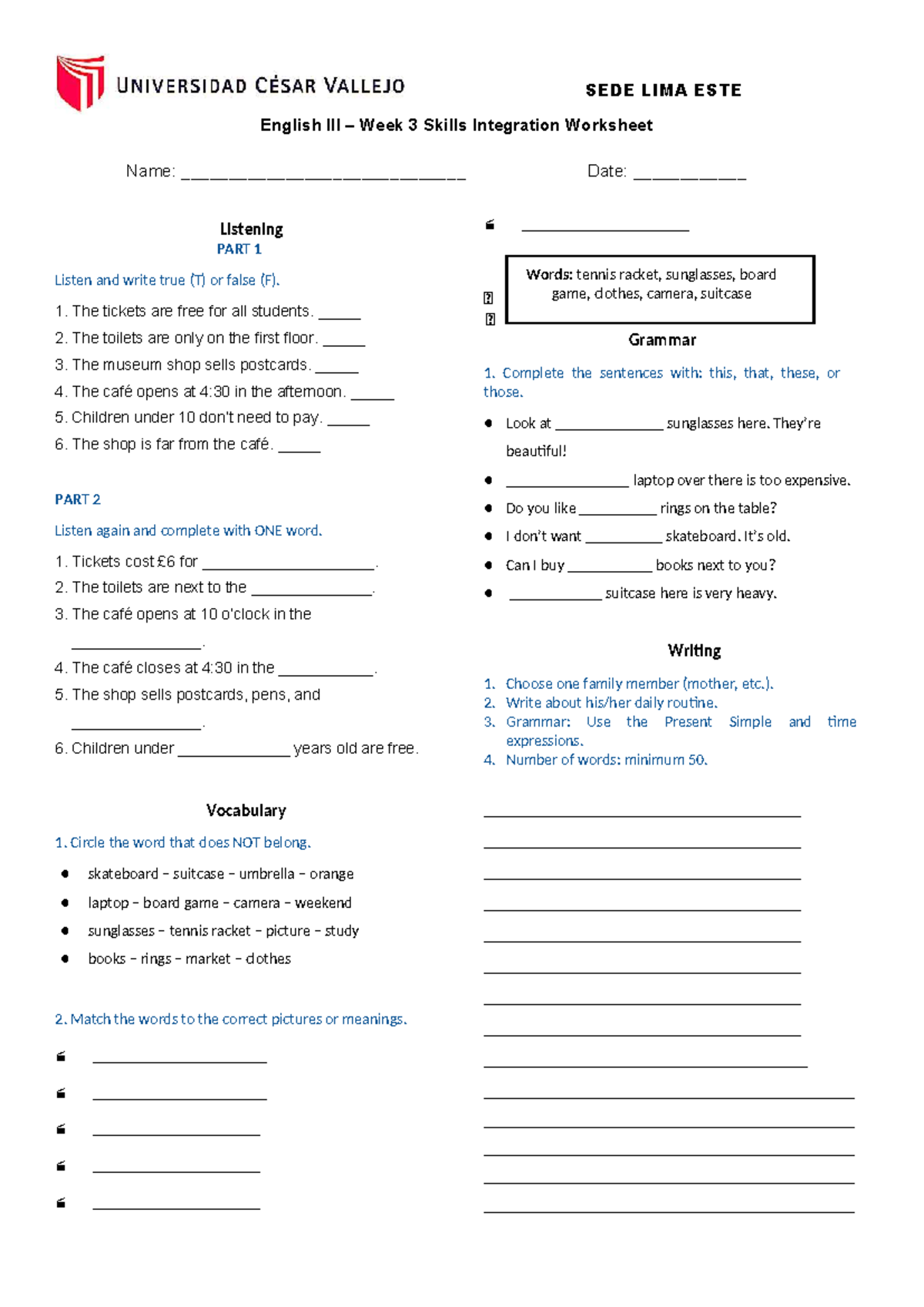 English III Week 3 Skills Integration Worksheet - Studocu