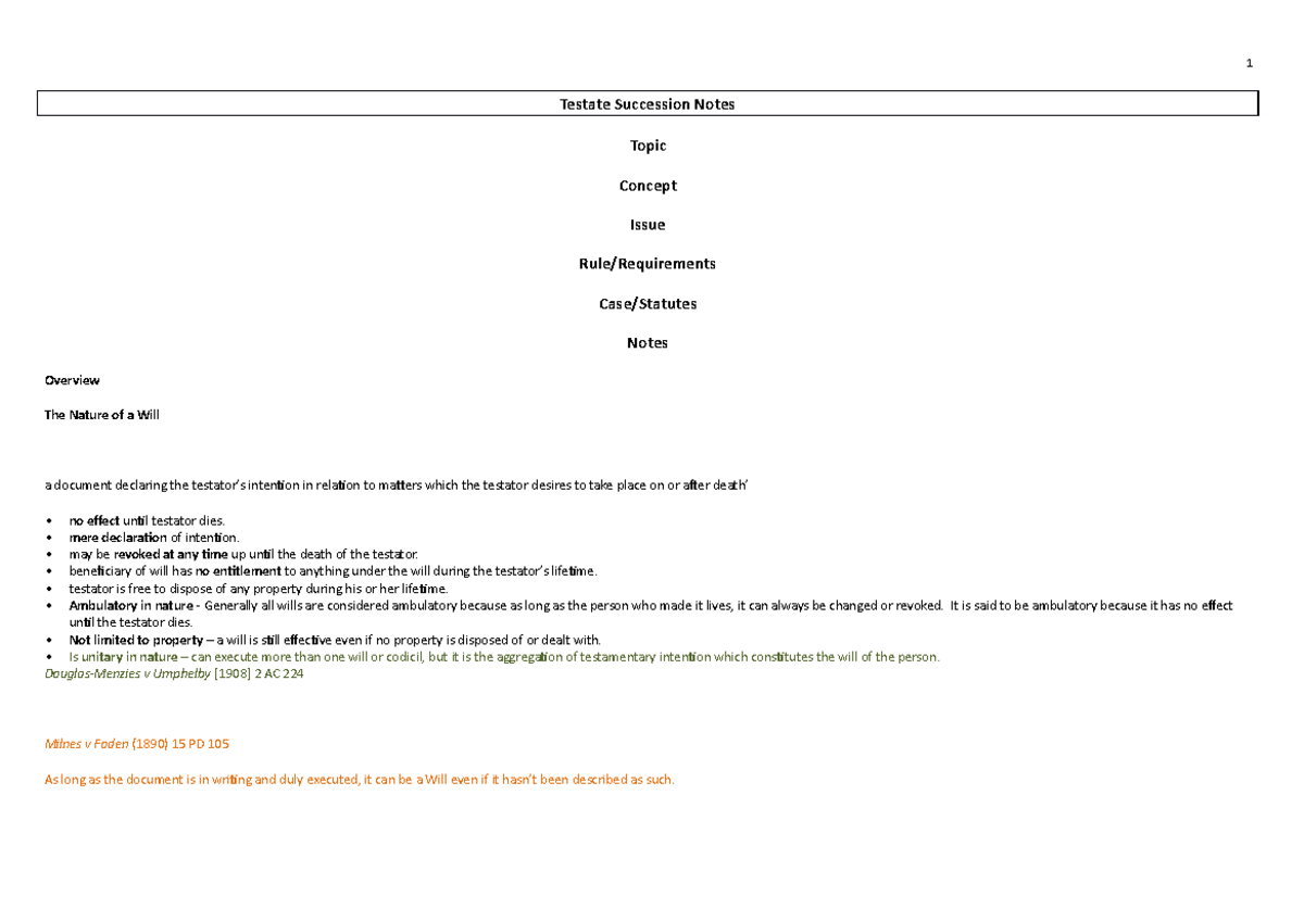 Testate Succession Notes - Topic 3 Overview and Key Cases - Studocu
