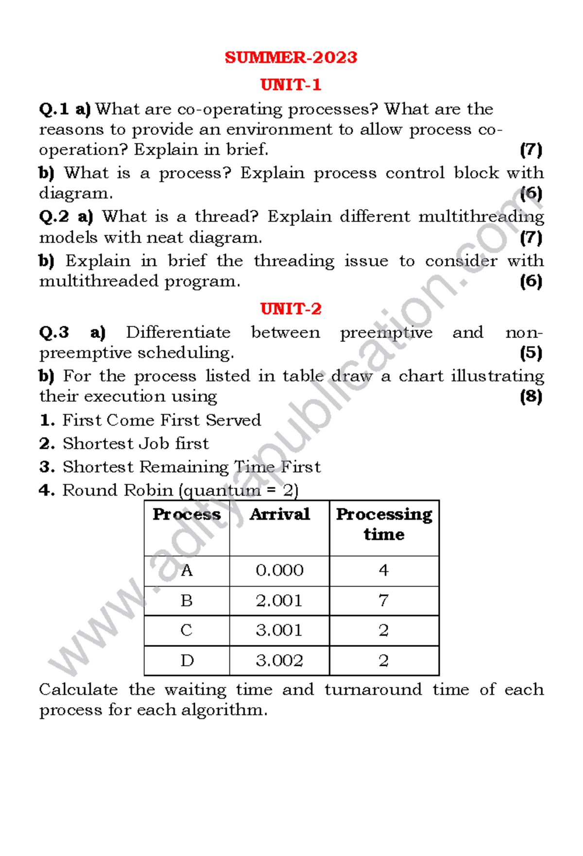 S-23: Process Management and Scheduling Techniques - Exam Notes - Studocu
