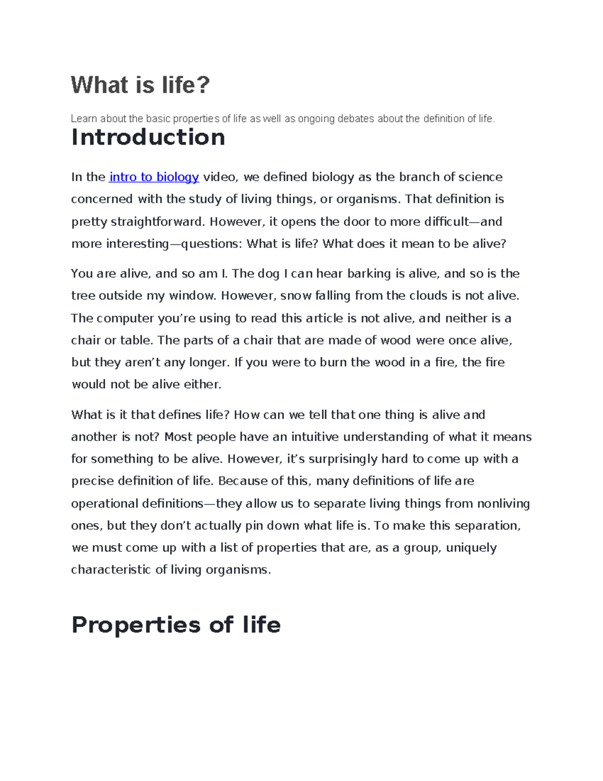 Properties of Life: Definitions and Characteristics in Biology - Studocu