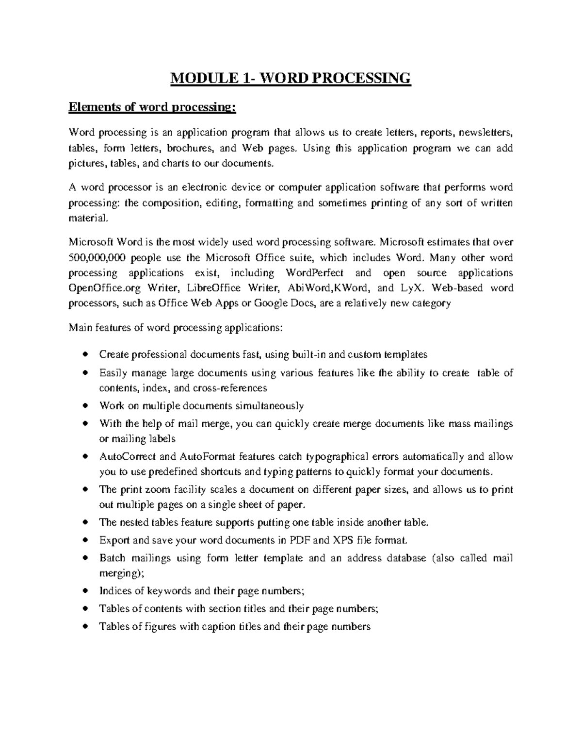 DCA OAP WORD - Comprehensive Guide to Word Processing Basics - Studocu