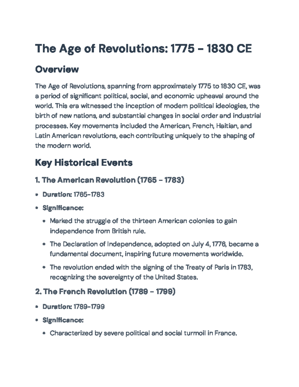 The Age of Revolutions: Key Events and Transformations (HIST101) - The ...