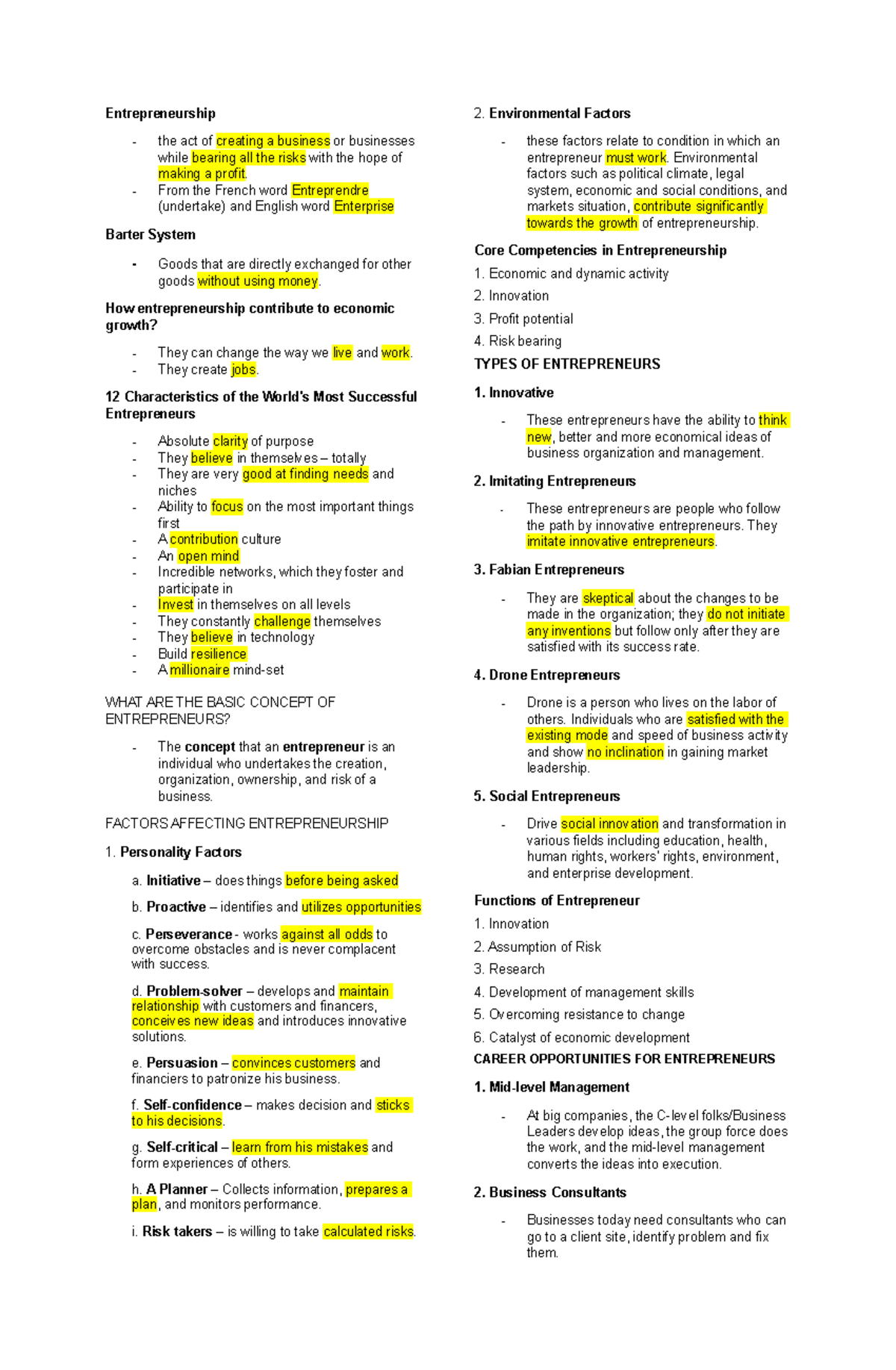 Entrepreneurship Overview - Entrep 1st Quarter Study Notes - Studocu