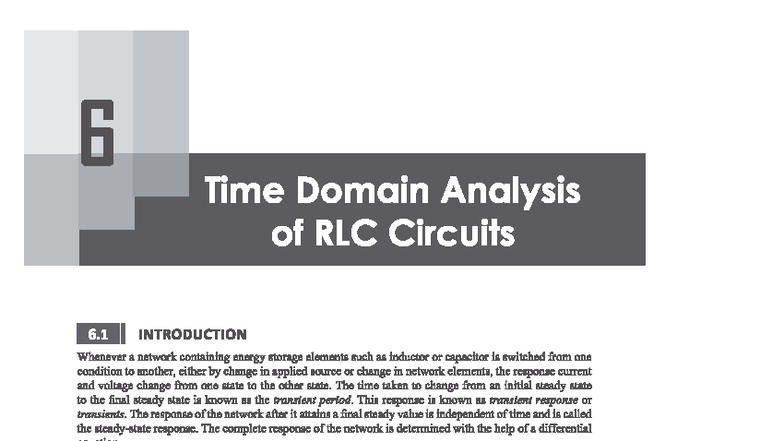 Time Domain Analysis of RLC Circuits - Introduction to Transients - Studocu