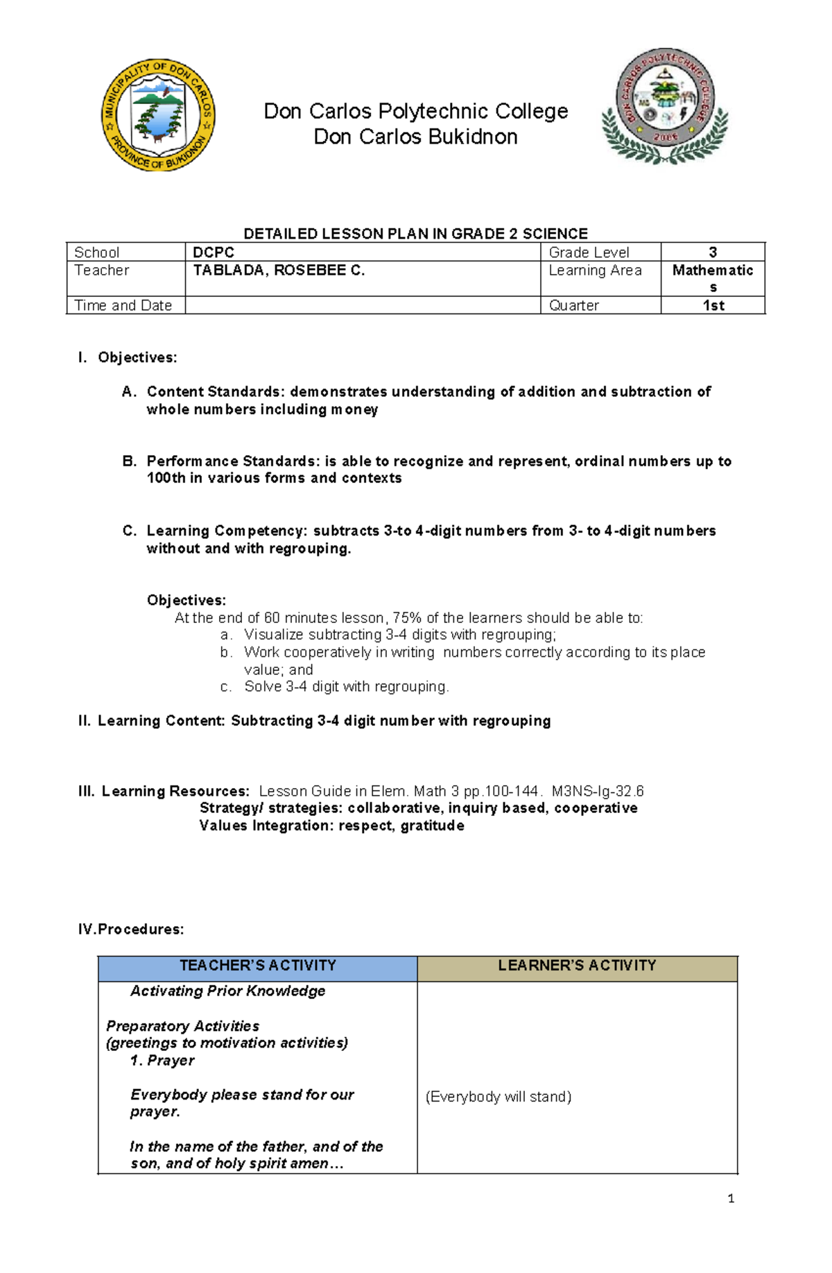 Mathematics 3 - Fraction math 3 - DETAILED LESSON PLAN IN GRADE 2 ...