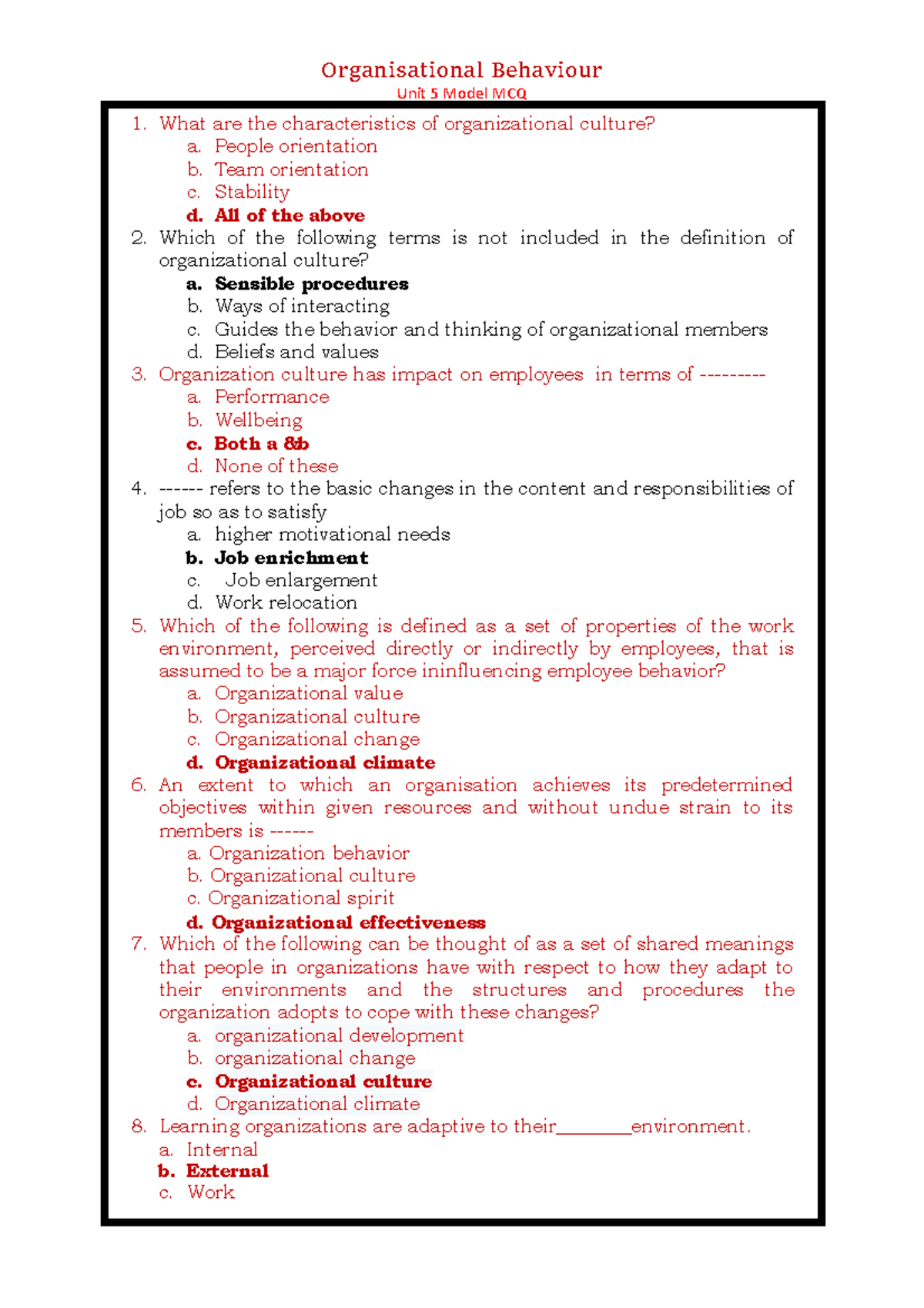 Unit 5 MCQ AL - anna university , principles of management mcq model ...