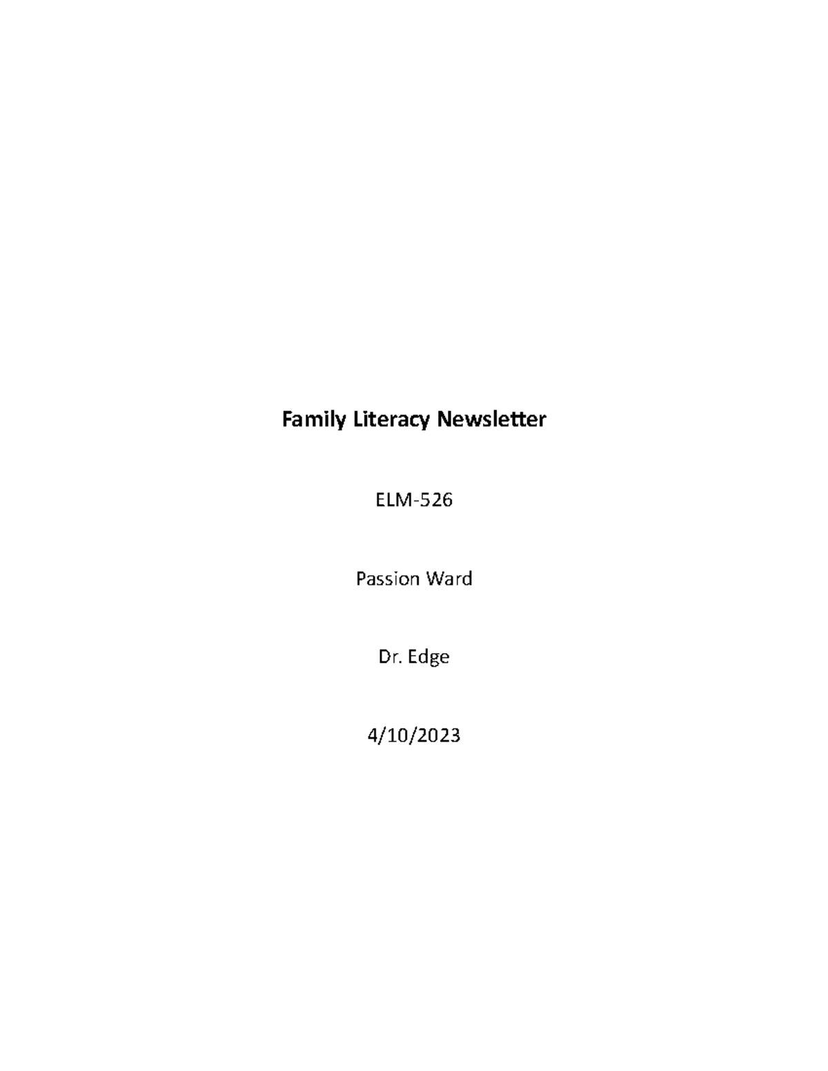 ELM Family Literacy Newsletter - Issue No. 1 (April 2023) - Studocu