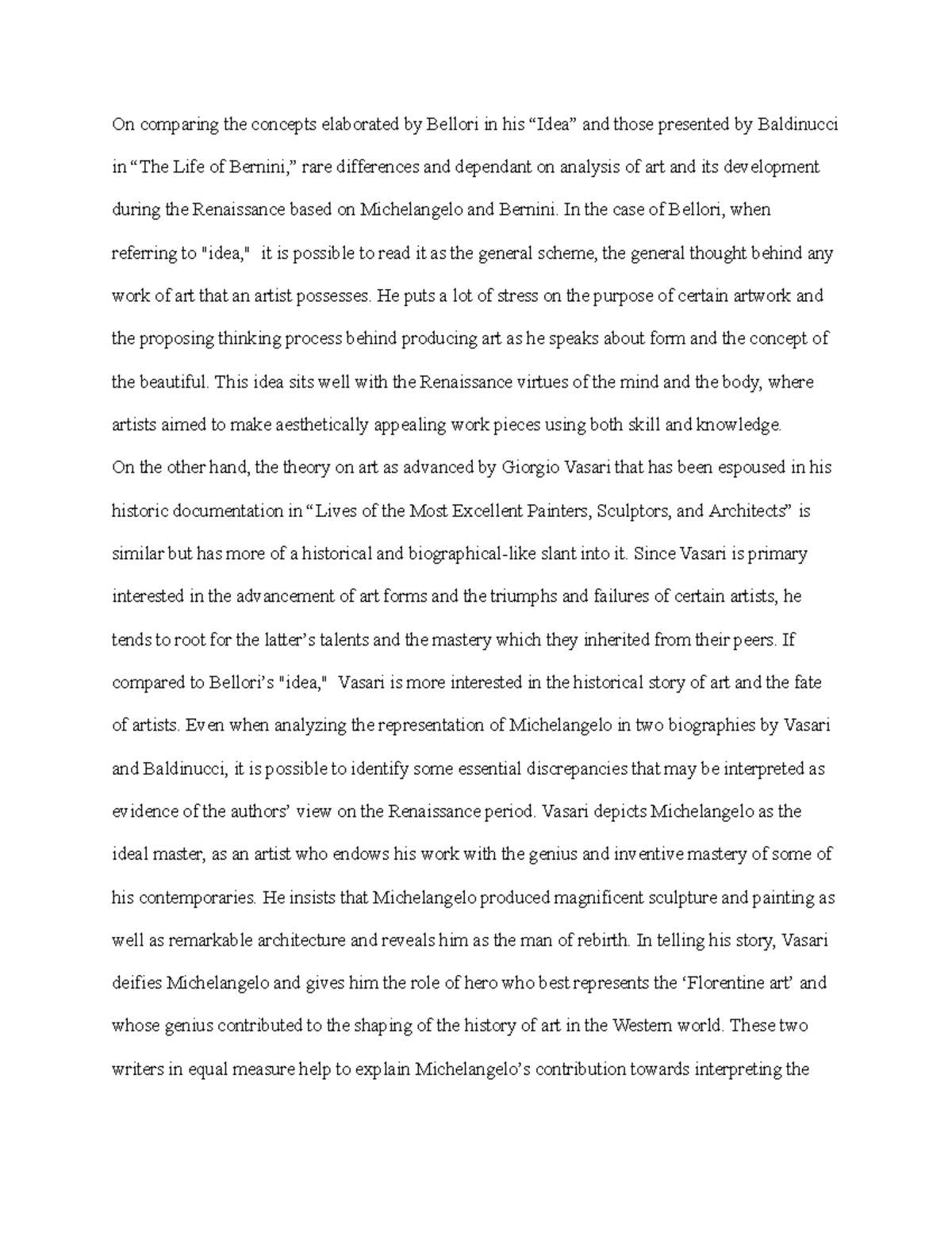 Comparative Analysis of Bellori and Baldinucci on Renaissance Art - Studocu