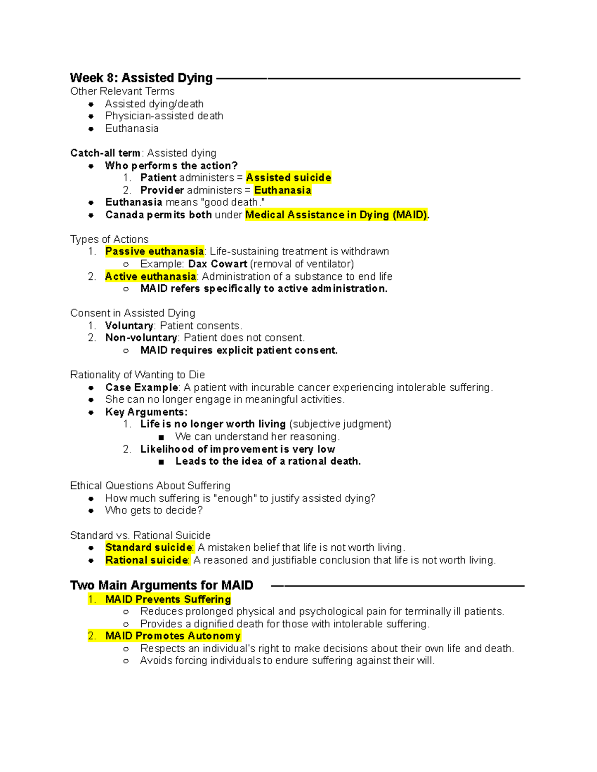 Assisted Dying - notes - Week 8: Assisted Dying ...