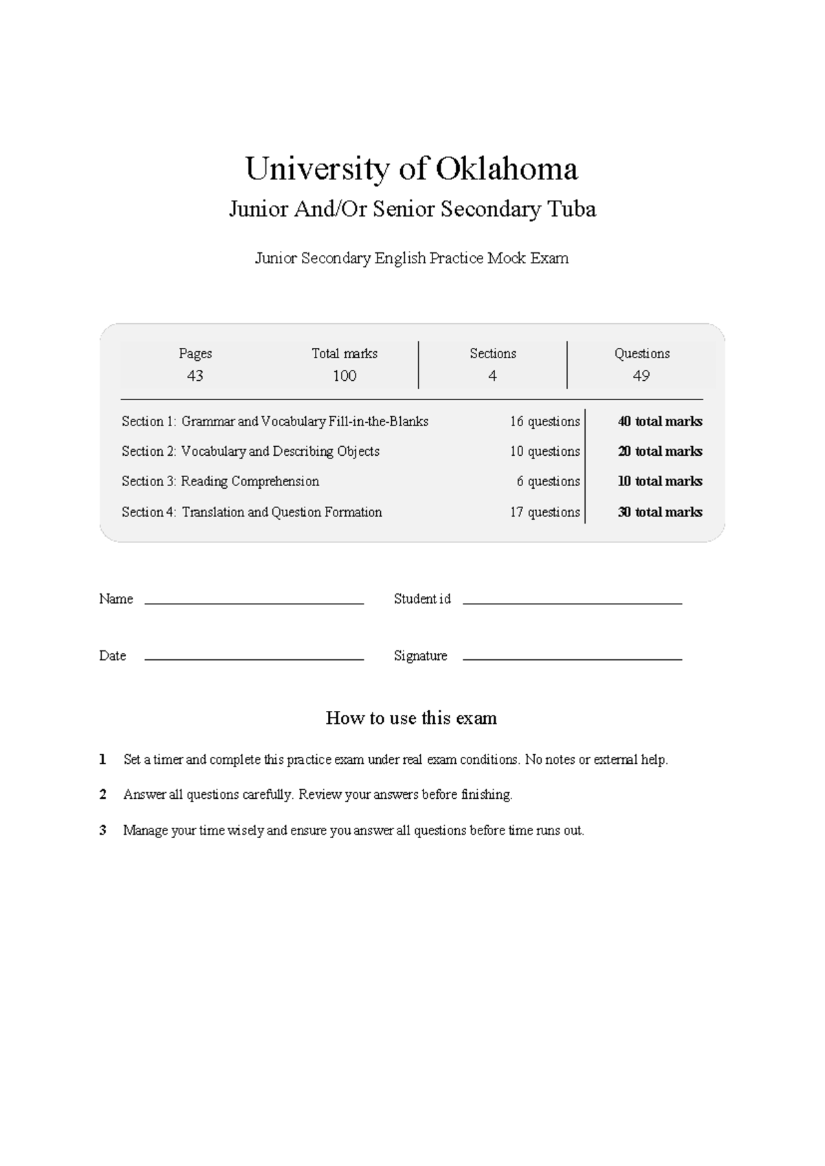 TUBA 4000 Junior/Senior Secondary Tuba Practice Test 2026 - Studocu