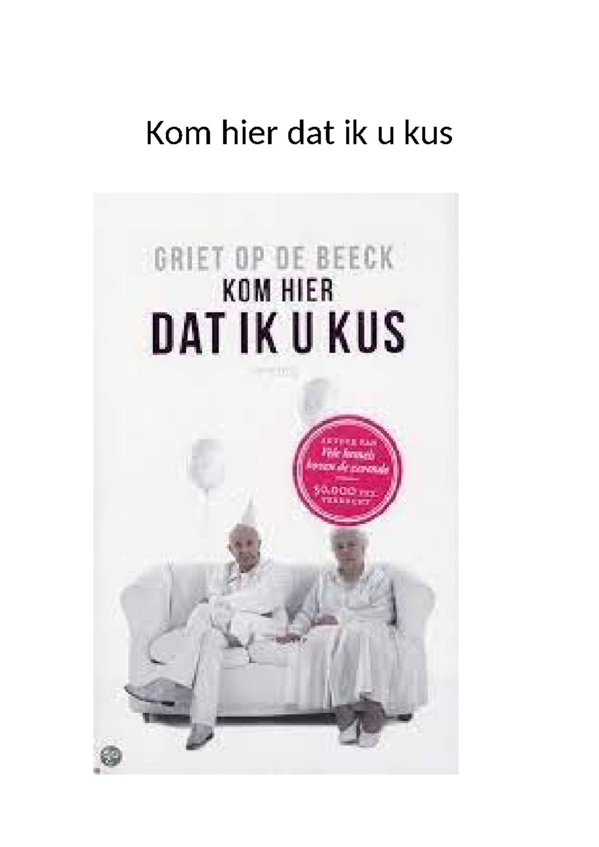 Boekverslag: Kom hier dat ik u kus - Griet op de Beeck (Niveau 3 ...
