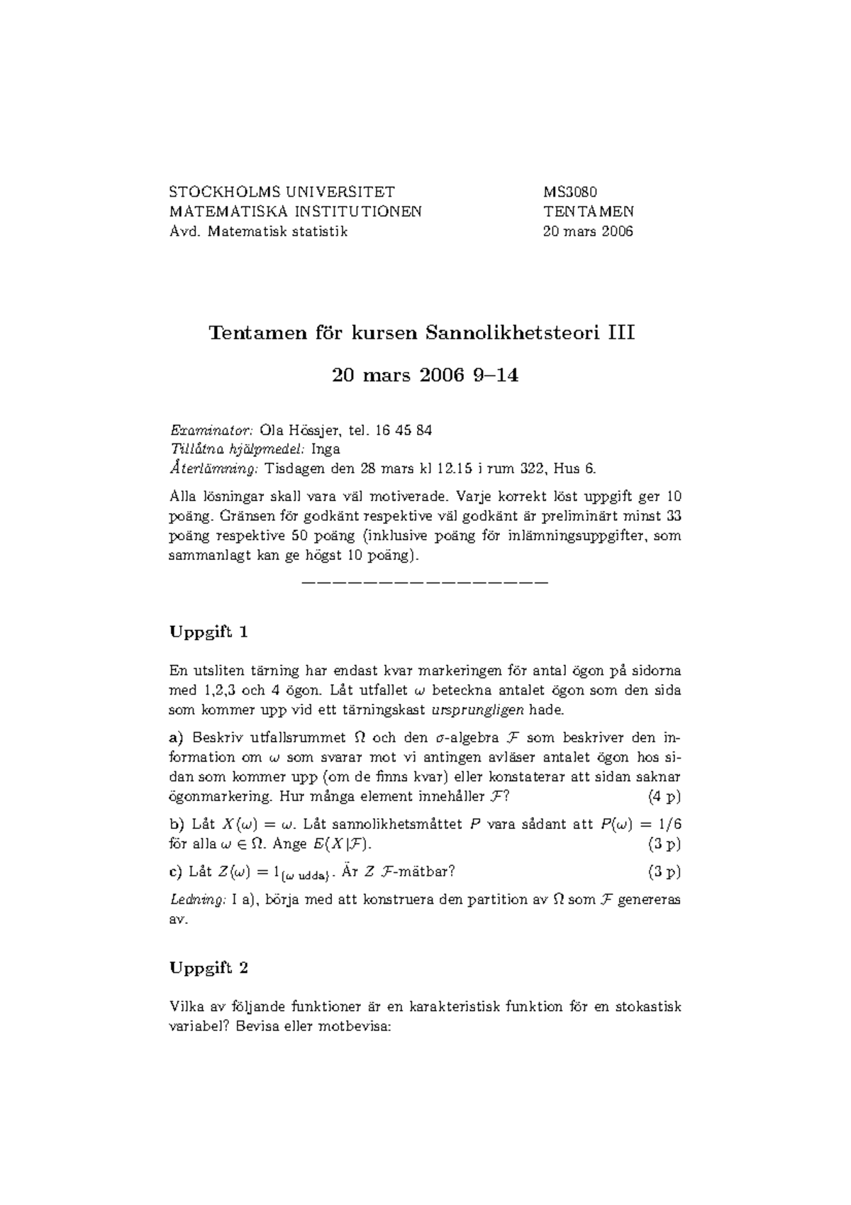 Sample/practice exam 19 March 2006, questions and answers - STOCKHOLMS ...